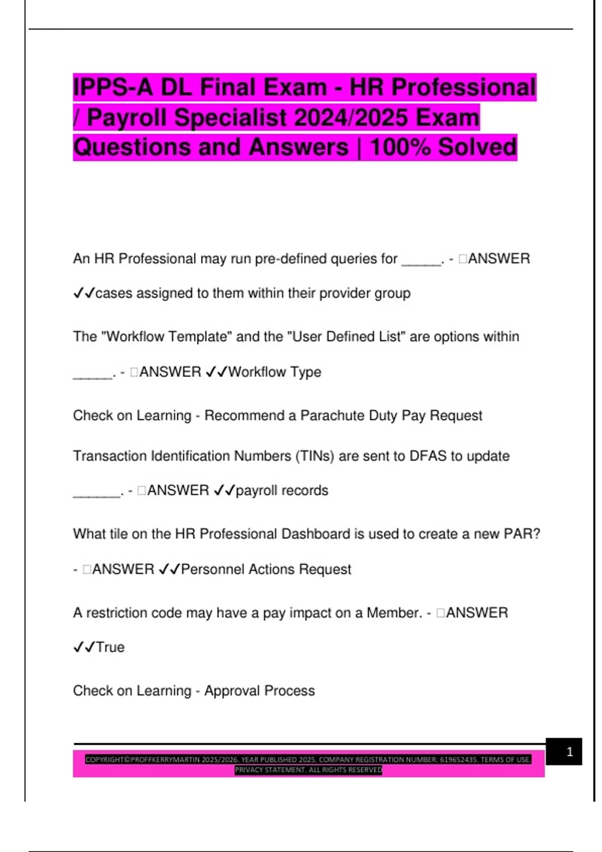 IPPS-A DL Final Exam - HR Professional / Payroll Specialist 2024/2025 ...