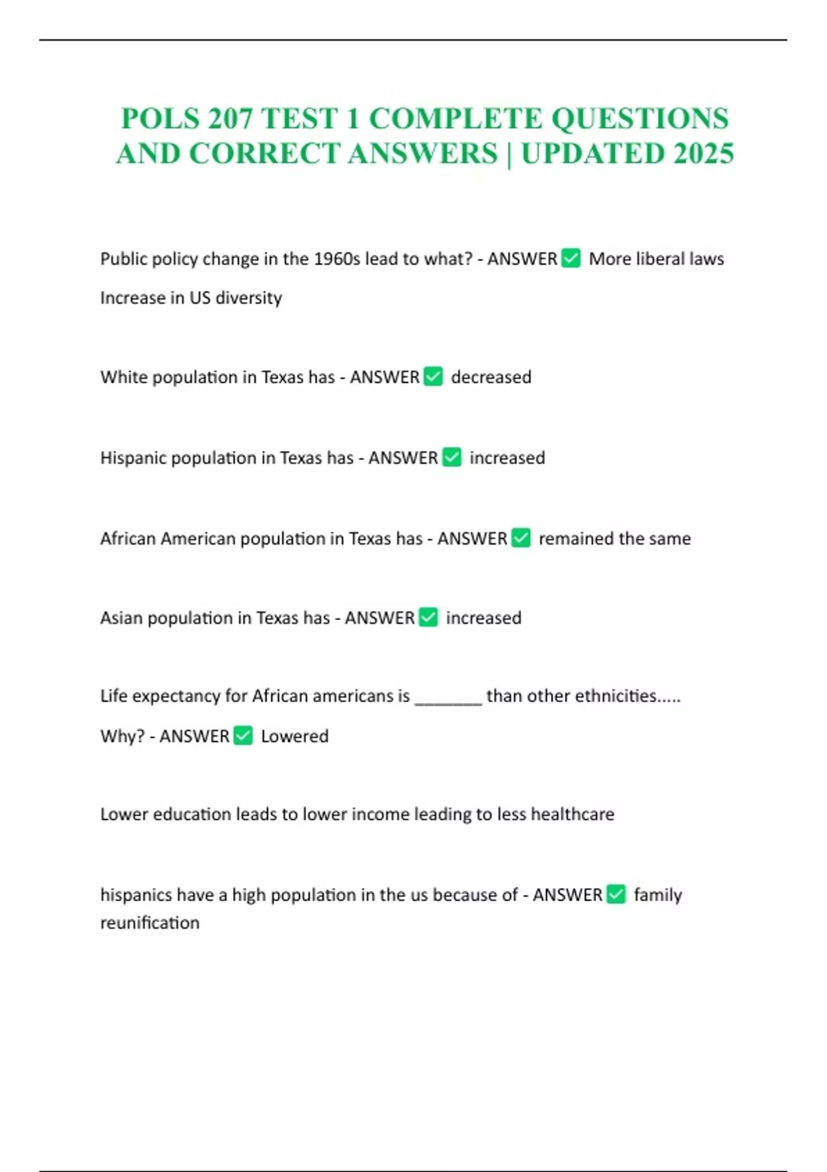 POLS 207 TEST 1 COMPLETE QUESTIONS AND CORRECT ANSWERS | UPDATED 2025 ...