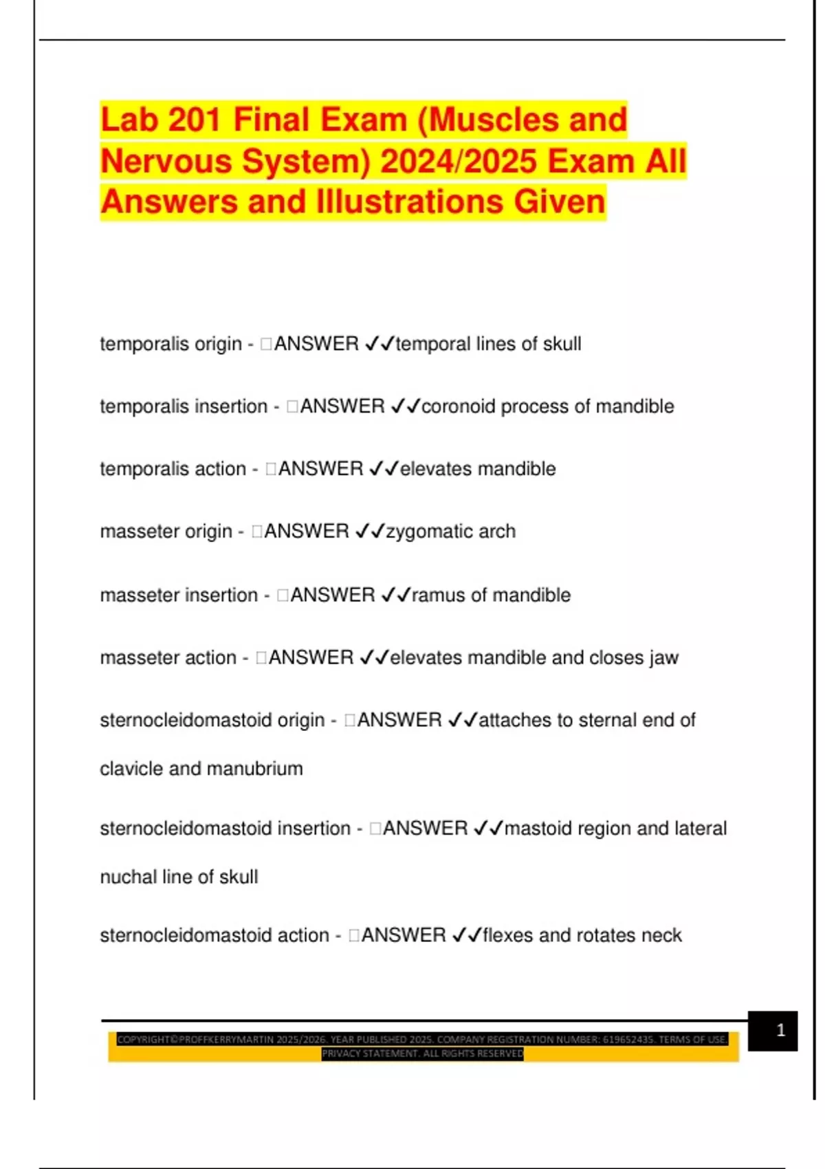 Lab 201 Final Exam (Muscles and Nervous System) 2024/2025 Exam All Answers and Illustrations ...