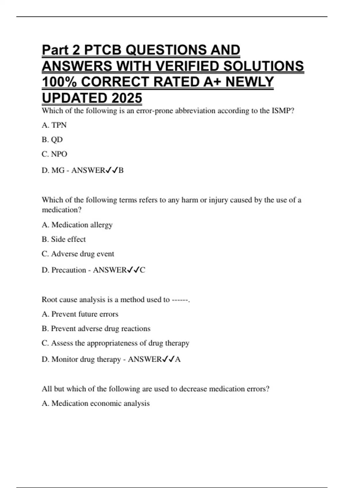 Part 2 PTCB QUESTIONS AND ANSWERS WITH VERIFIED SOLUTIONS 100% CORRECT ...