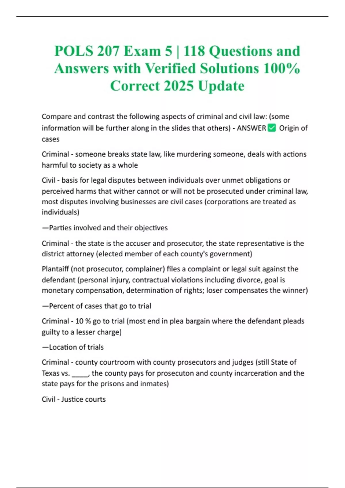 POLS 207 Exam 5 | 118 Questions and Answers with Verified Solutions 100 ...