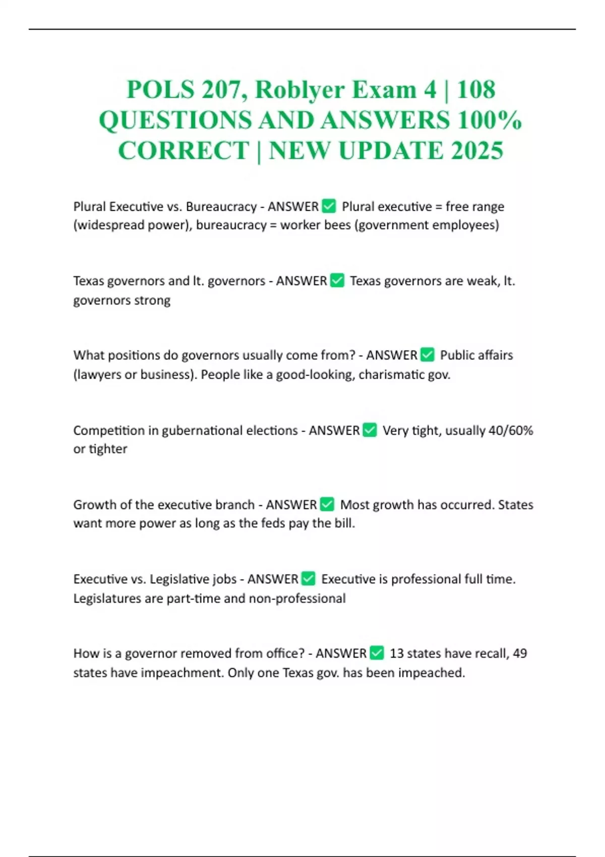 POLS 207, Roblyer Exam 4 | 108 QUESTIONS AND ANSWERS 100% CORRECT | NEW ...