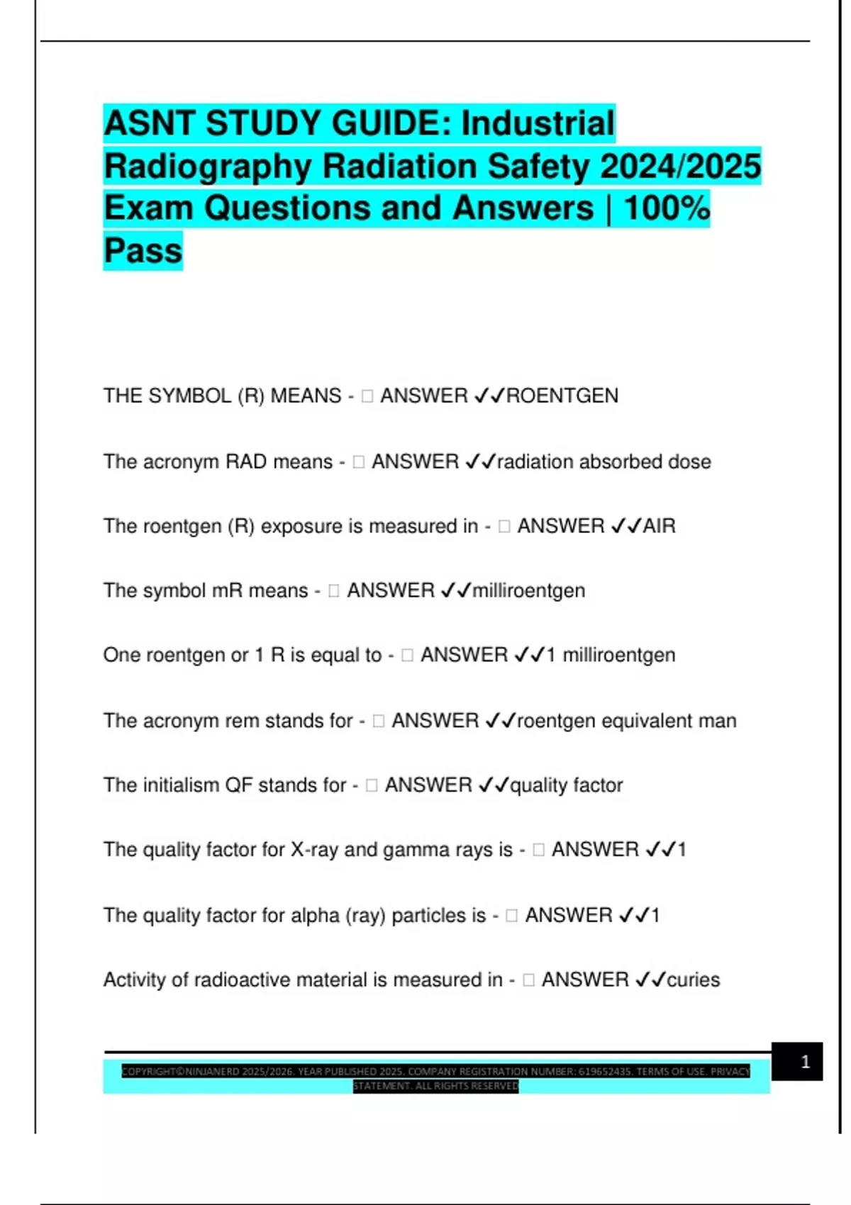 ASNT STUDY GUIDE: Industrial Radiography Radiation Safety 2024/2025 ...