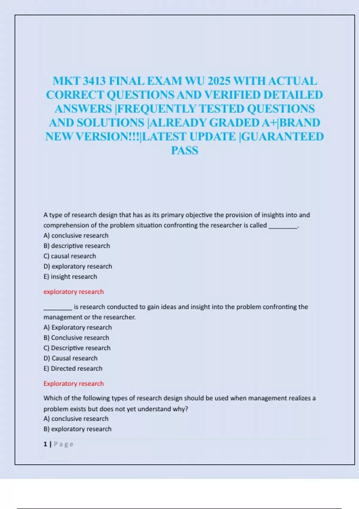 MKT 3413 FINAL EXAM WU 2025 WITH ACTUAL CORRECT QUESTIONS AND VERIFIED DETAILED ANSWERS ...