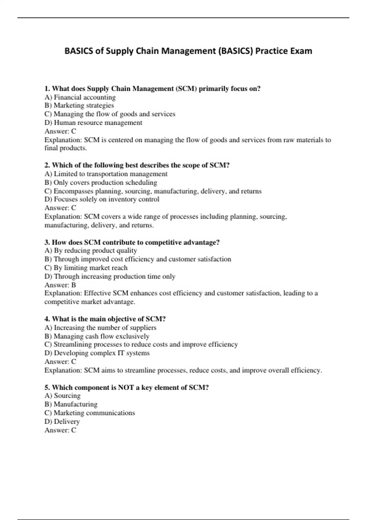 BASICS of Supply Chain Management (BASICS) Practice Exam - Computers ...