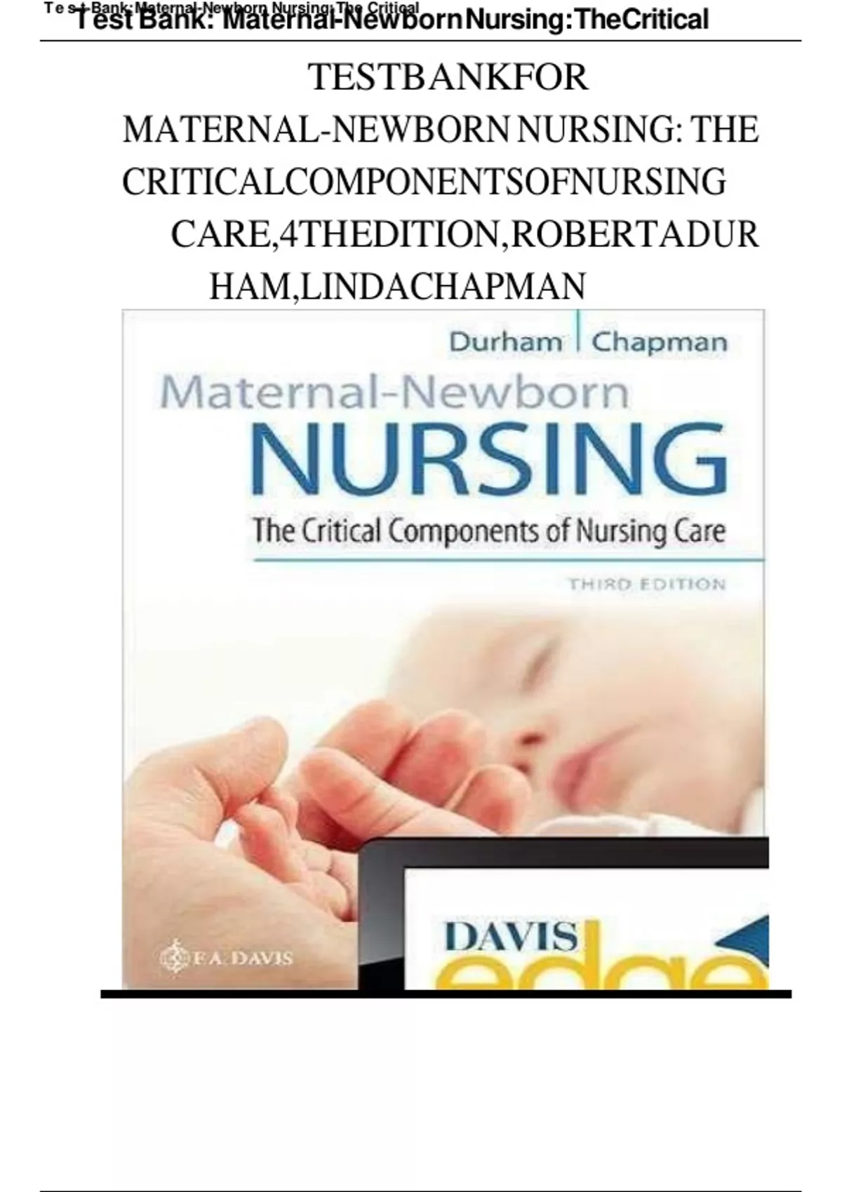 Test Bank: Maternal-Newborn Nursing: The Critical Components of Nursing ...