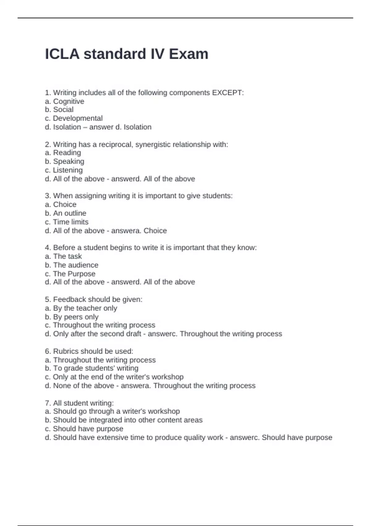 ICLA standard IV Exam Questions and Answers 100% Correct - ICLA - Stuvia US