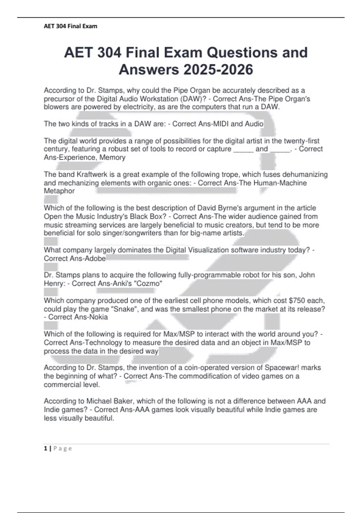 AET 304 Final Exam Questions and Answers - AET 304 - Stuvia US