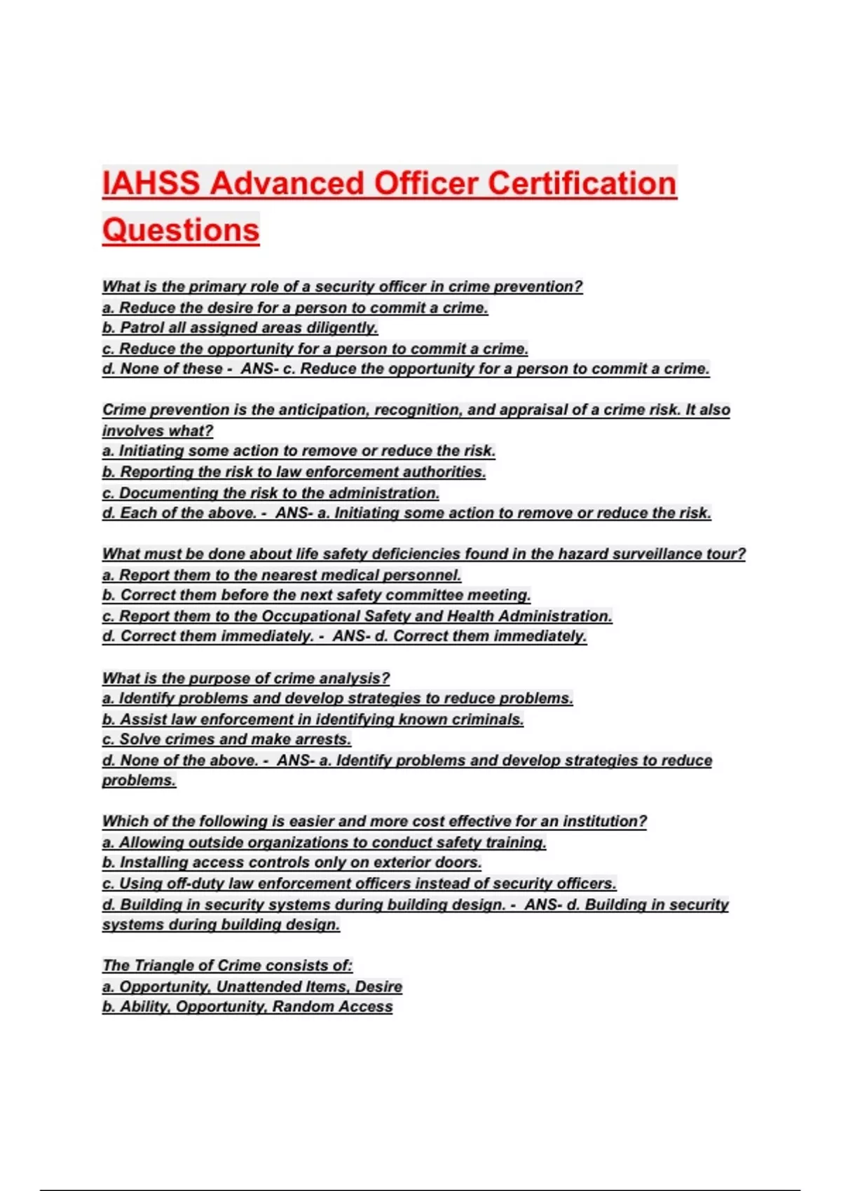 IAHSS Advanced Officer Certification Questions and Answers 2025/2026 ...