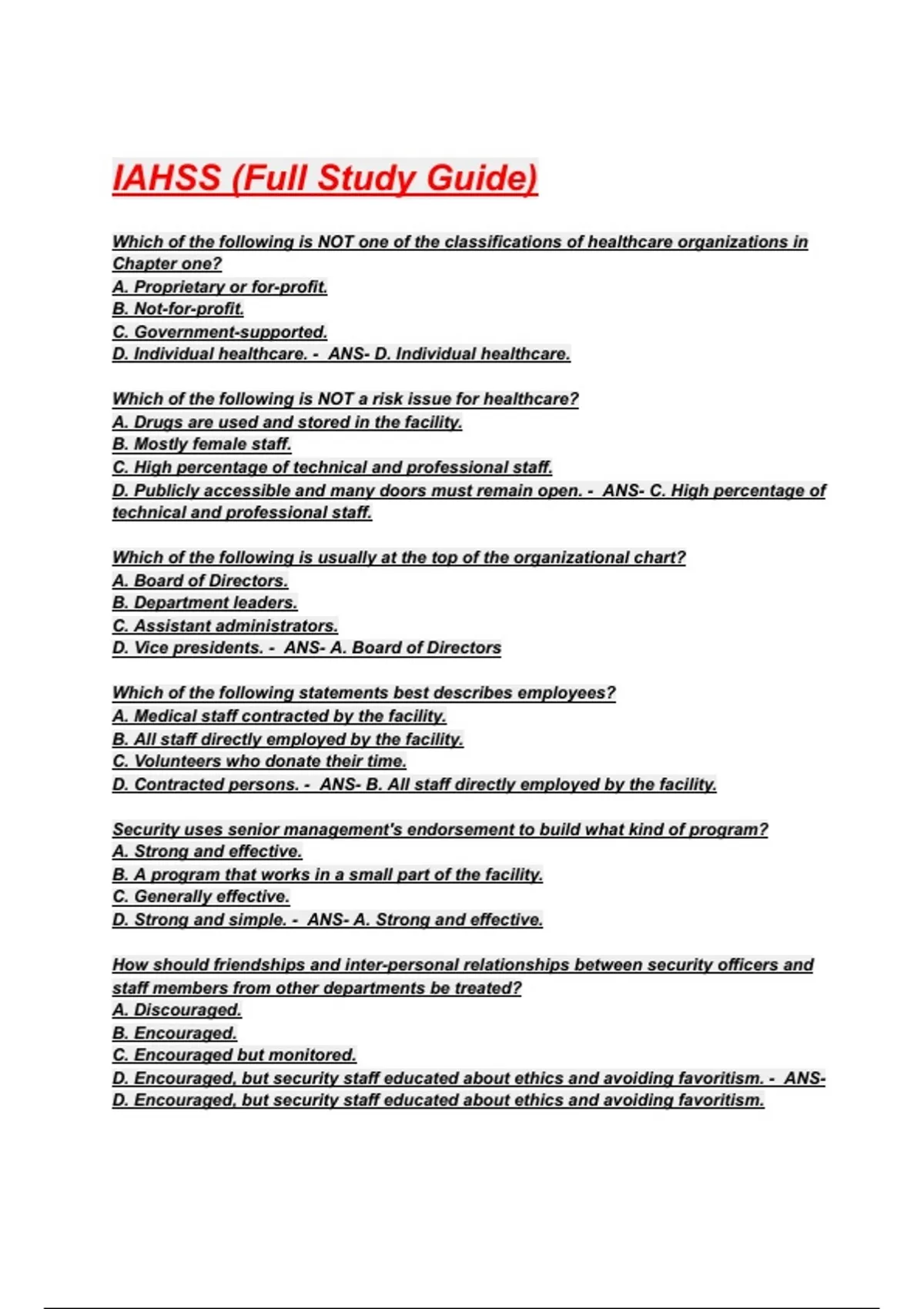 IAHSS (Full Study Guide) Exam Questions with correct Answers 2025/2026 ...