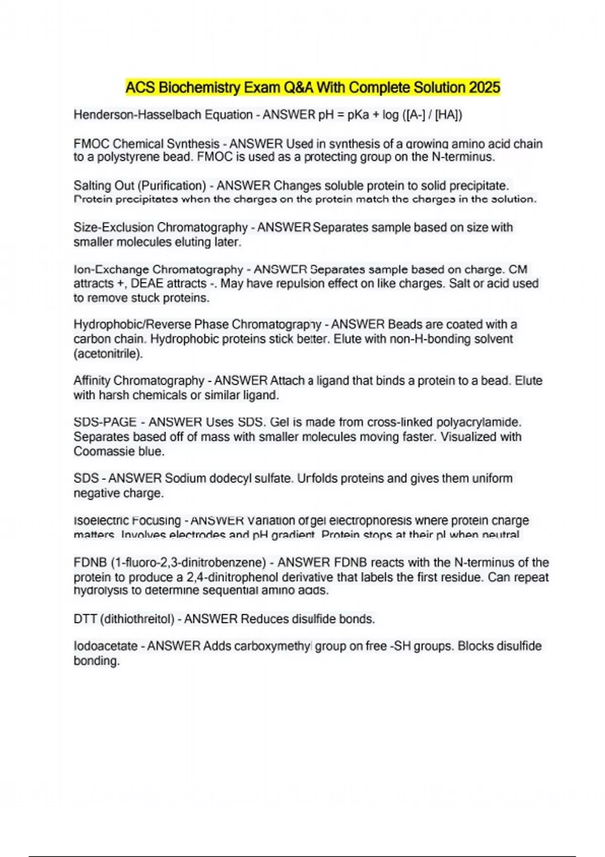 ACS Biochemistry Exam Q&A With Complete Solution 2025 - PRN 111 - Stuvia US