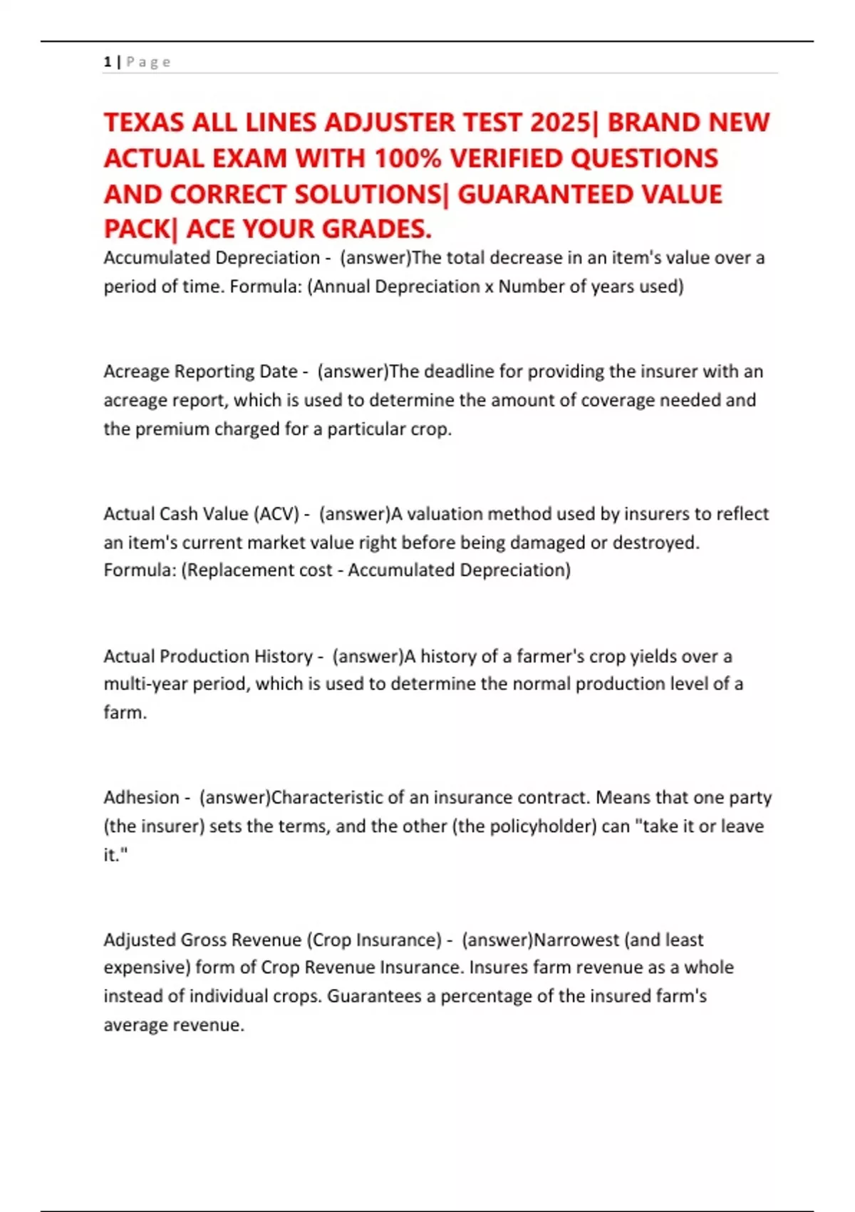 TEXAS ALL LINES ADJUSTER TEST 2025| BRAND NEW ACTUAL EXAM WITH 100% ...