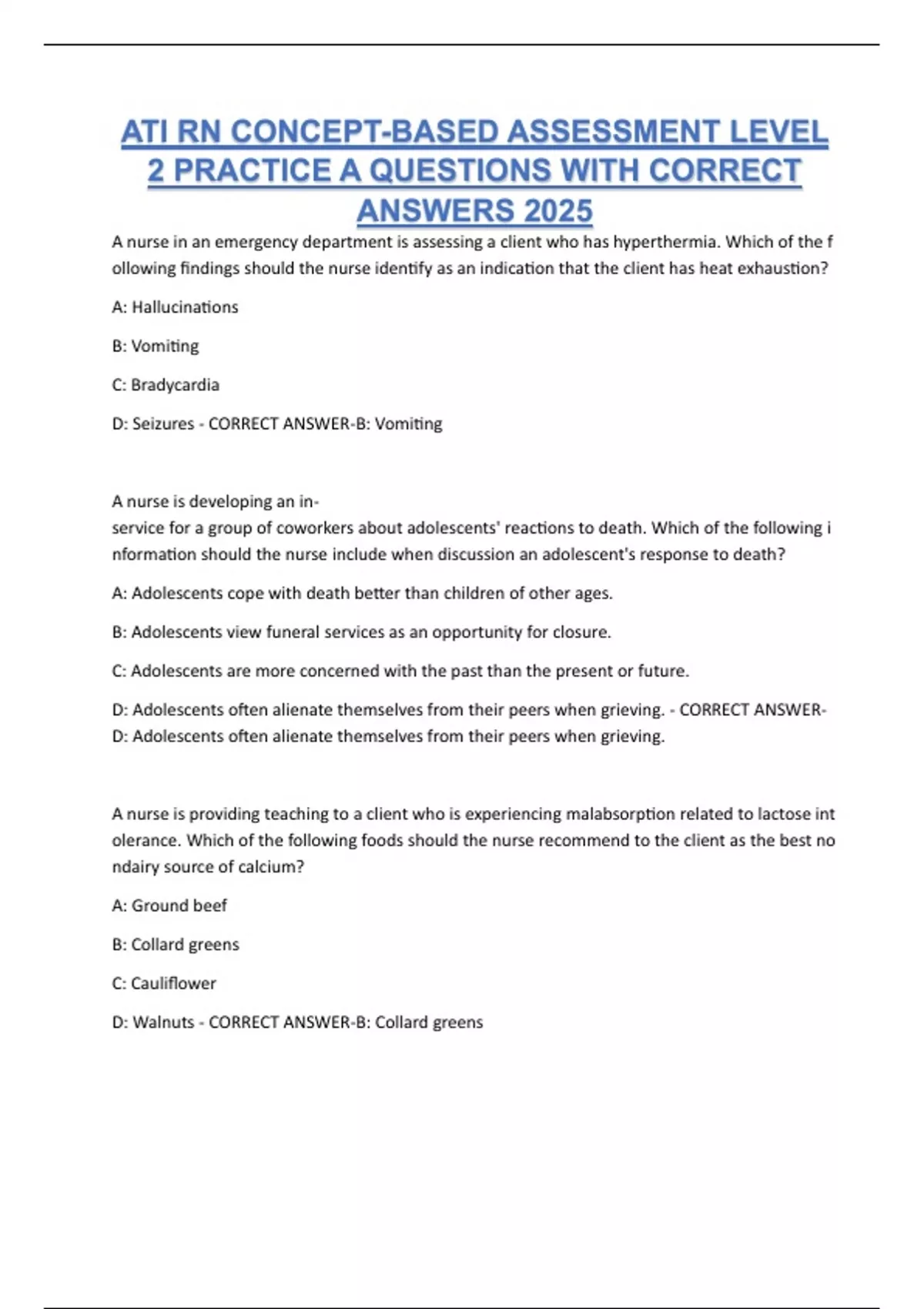 ATI RN CONCEPT-BASED ASSESSMENT LEVEL 2 PRACTICE A QUESTIONS WITH ...