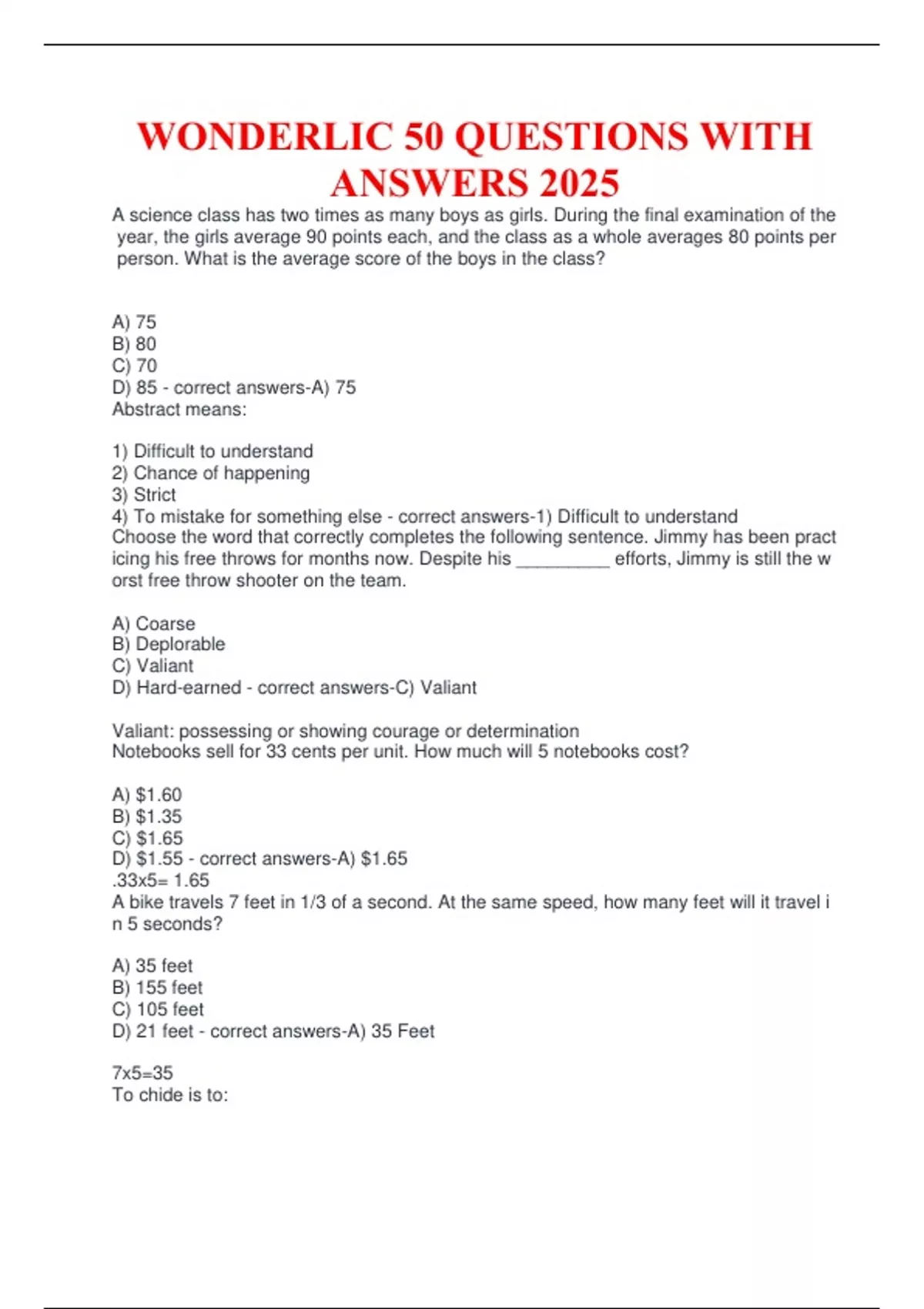 WONDERLIC 50 QUESTIONS WITH ANSWERS 2025 - Wonderlic - Stuvia US