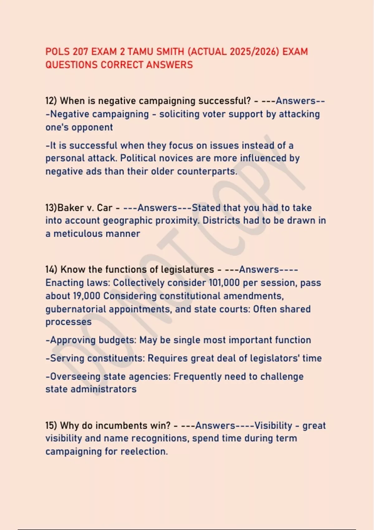 POLS 207 EXAM 2 TAMU SMITH (ACTUAL 2025/2026) EXAM QUESTIONS CORRECT ...