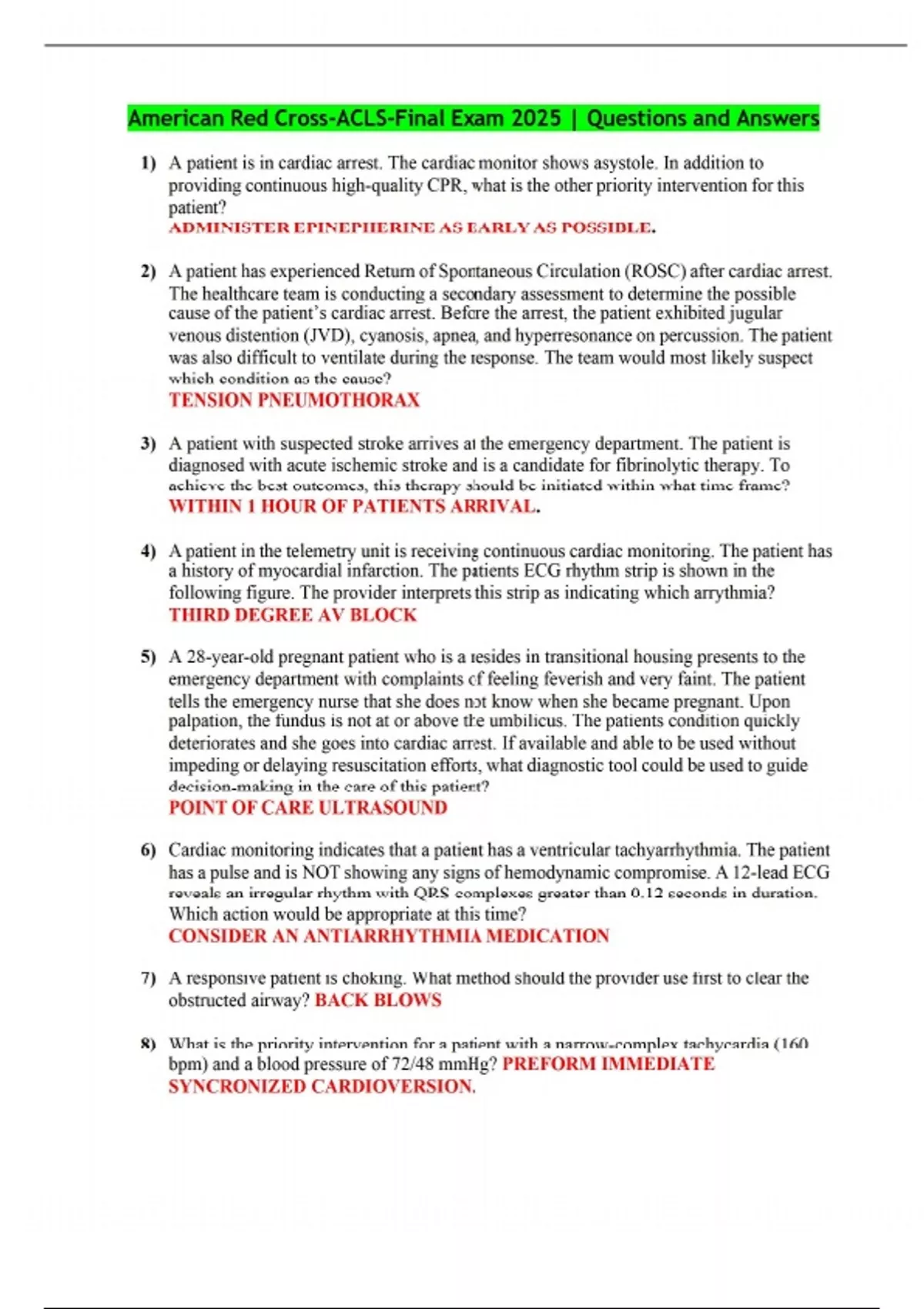 American Red Cross-ACLS-Final Exam 2025 | Questions and Answers ...