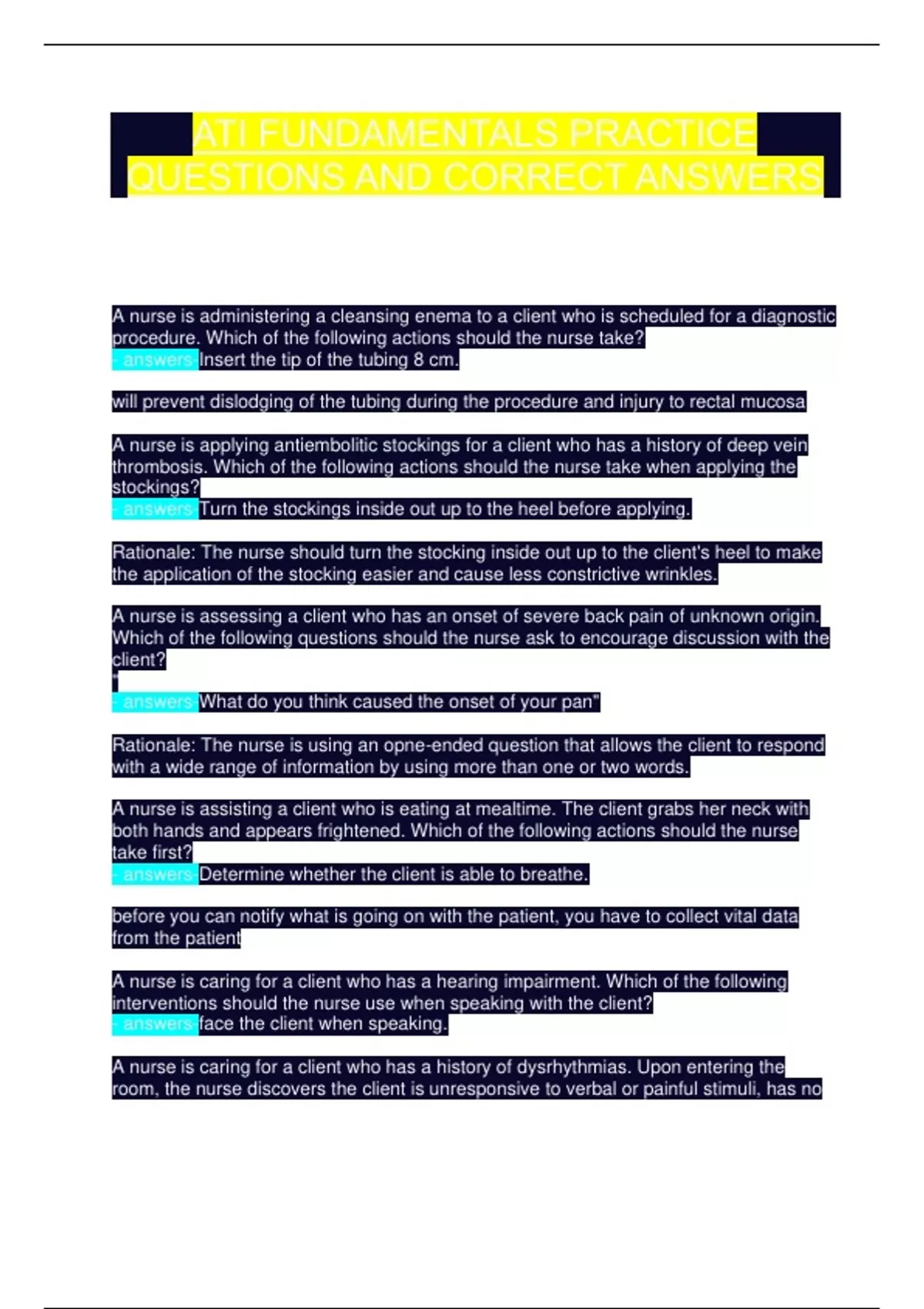 ATI Fundamentals of Nursing Exam 2025: Comprehensive Study Guide with ...