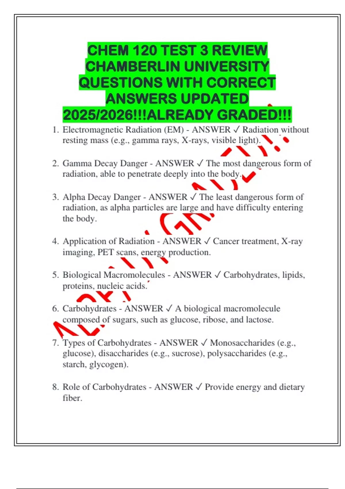 CHEM 120 TEST 3 REVIEW CHAMBERLIN UNIVERSITY QUESTIONS WITH CORRECT ...