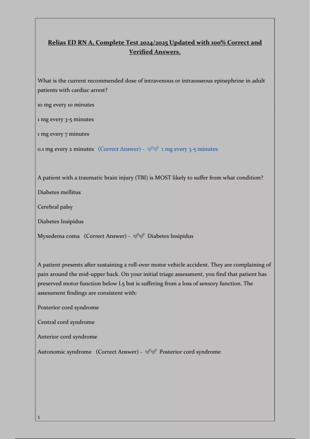 Relias ED RN A, Complete Test 2024/2025 Updated with 100% Correct and ...