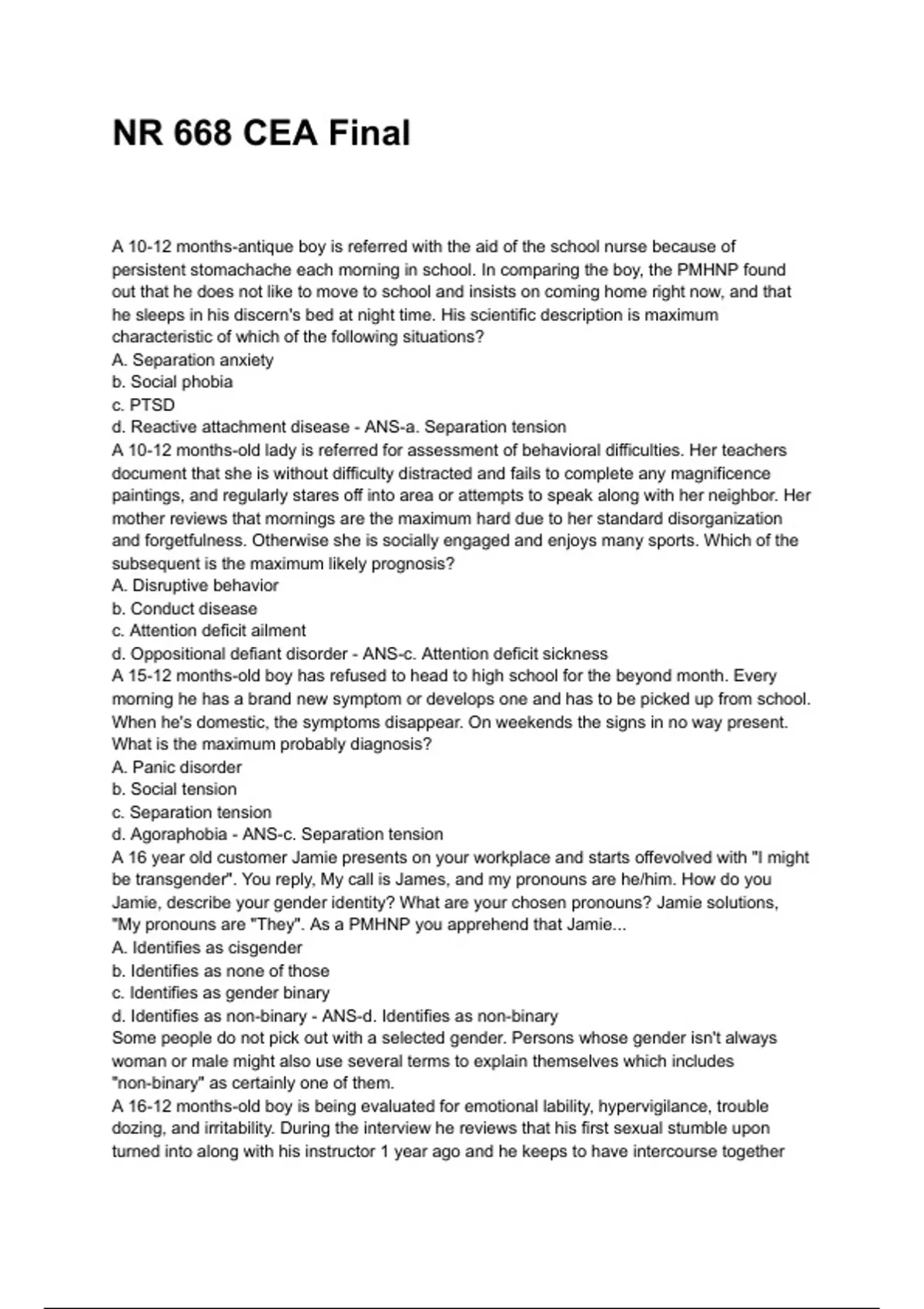 NR 668 CEA Final QUESTIONS WITH DETAILED VERIFIED ANSWERS (100% CORRECT ...
