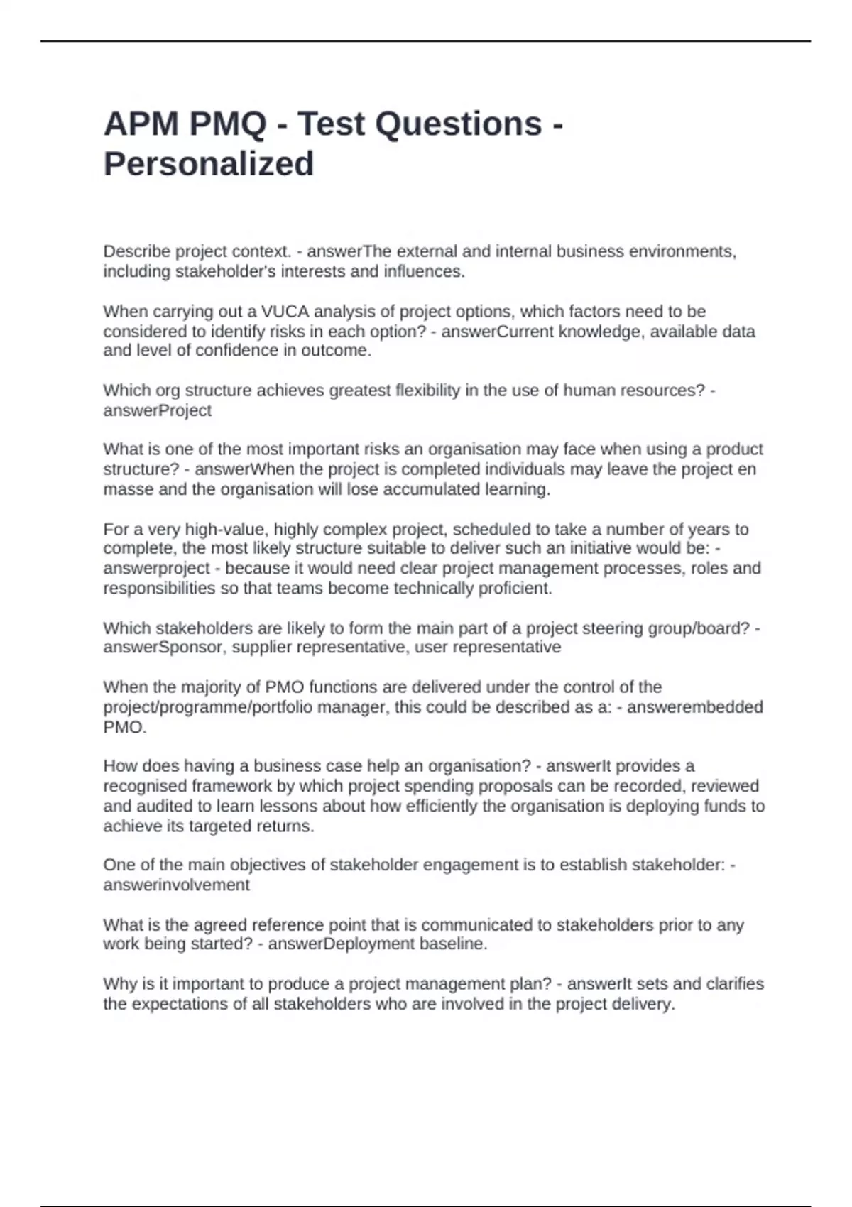 APM PMQ - Test Questions - Personalized Questions with Solutions - APM ...