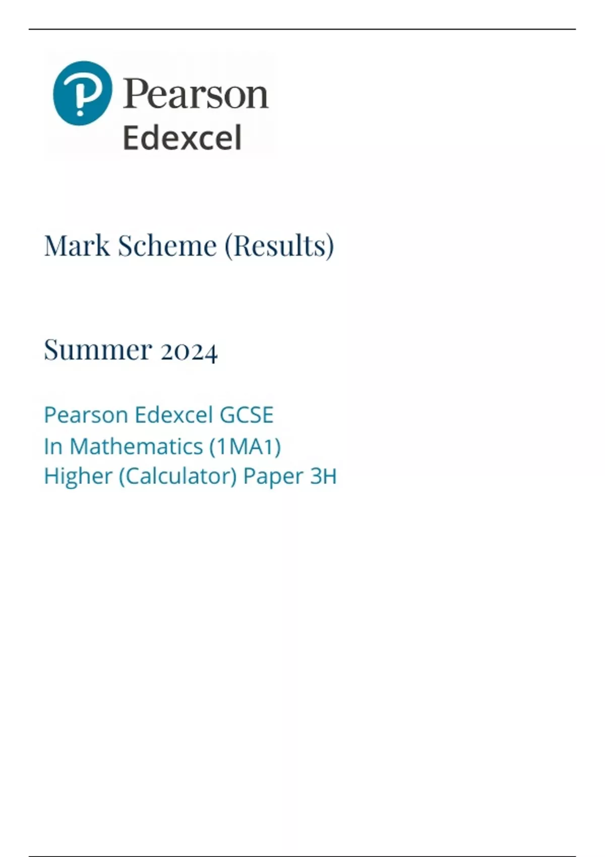 [Verified] June 2024 Edexcel GCSE Higher-Tier Maths Past Paper 3 Mark ...