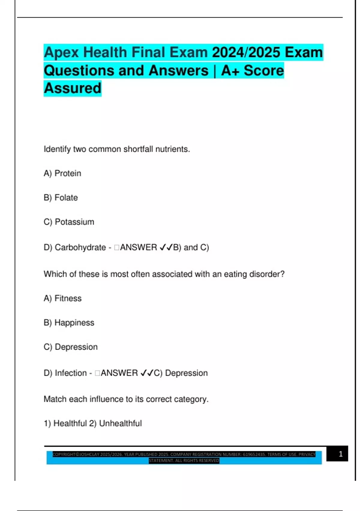 Apex Health Final Exam 2024/2025 Exam Questions and Answers | A+ Score ...