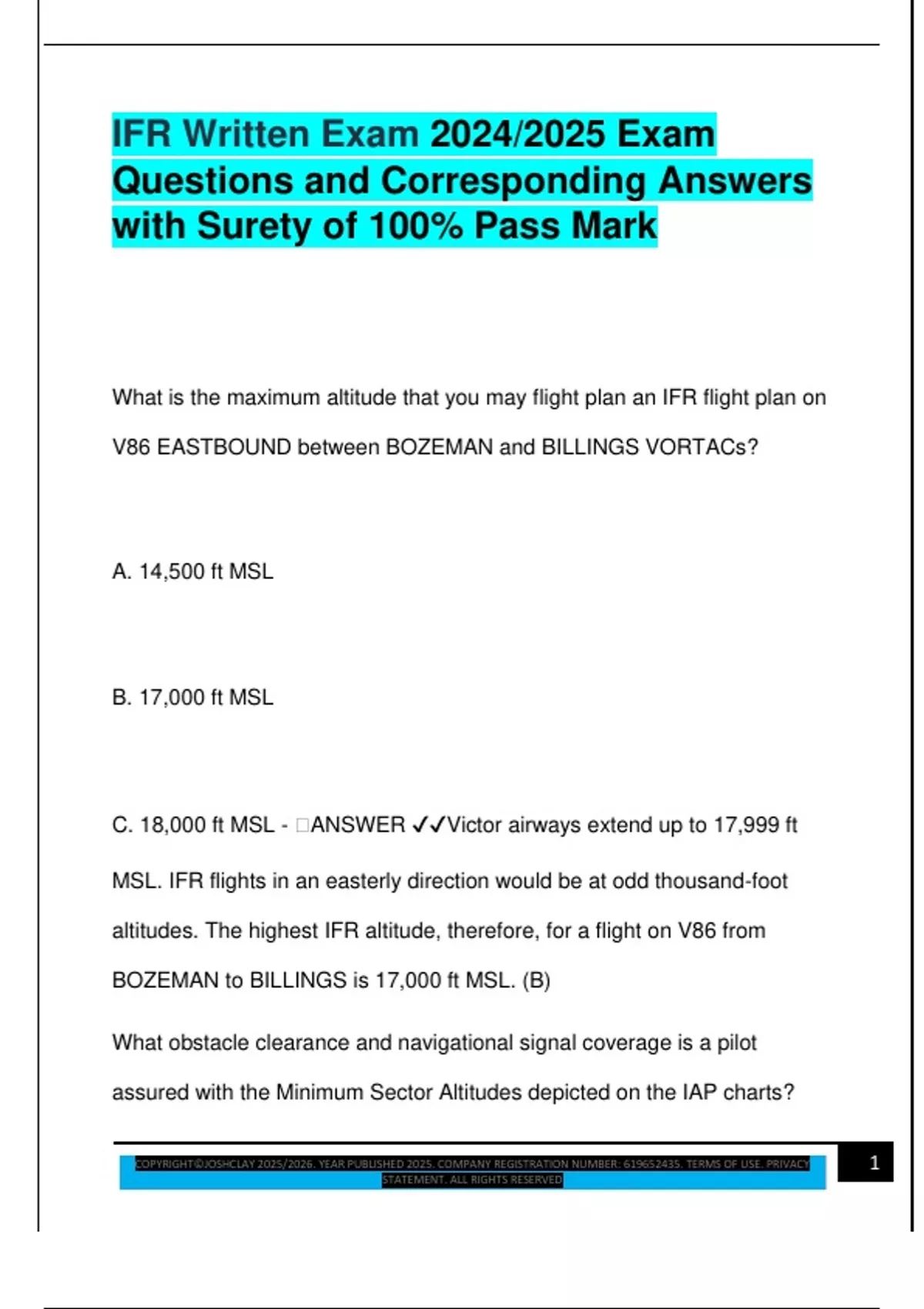 IFR Written Exam 2024/2025 Exam Questions and Corresponding Answers ...
