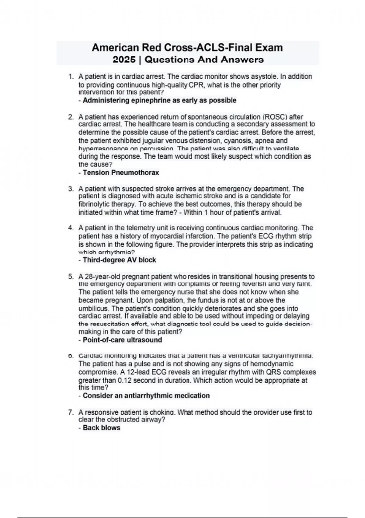 American Red Cross-ACLS-Final Exam 2025 | Questions And Answers ...