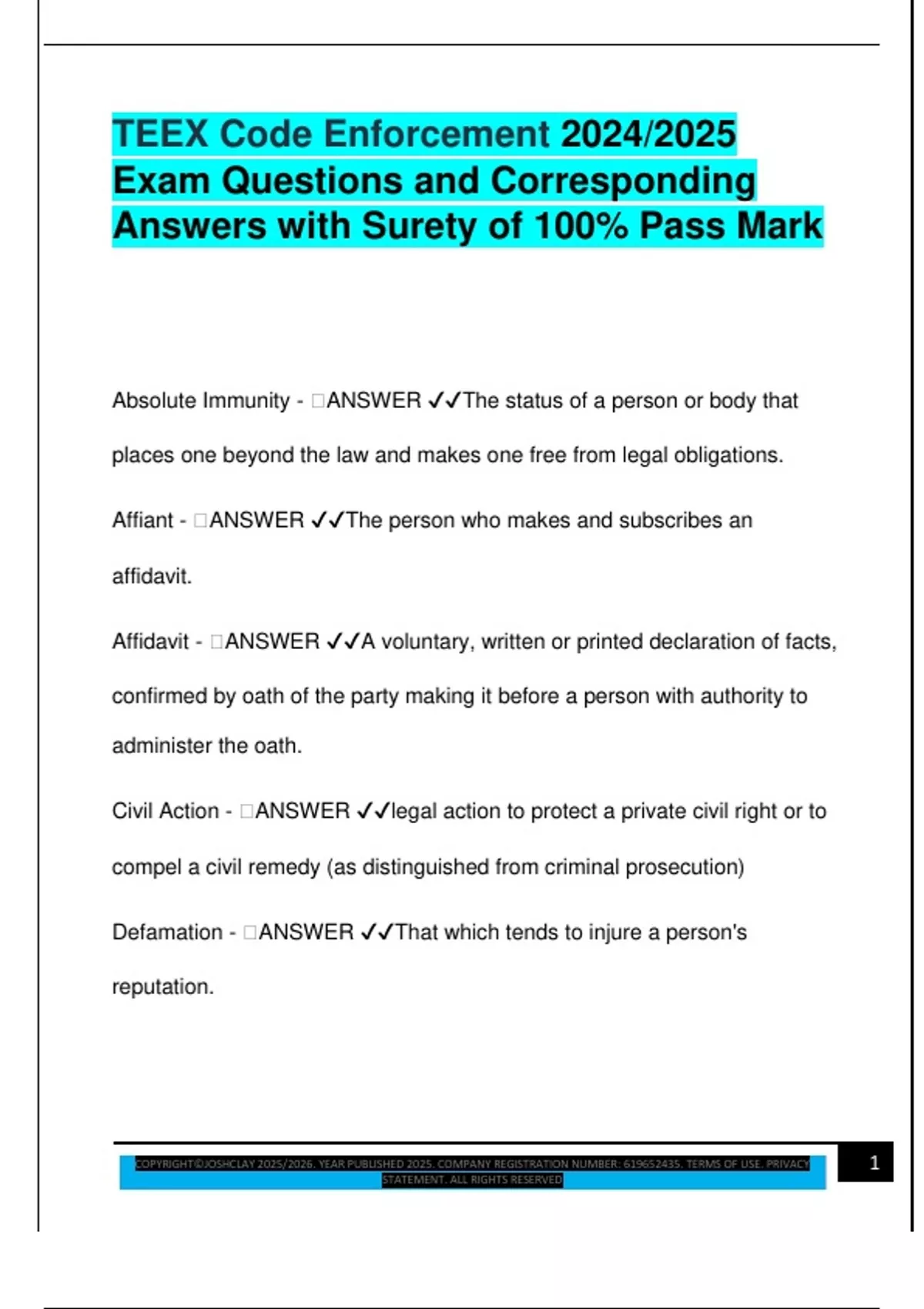 TEEX Code Enforcement 2024/2025 Exam Questions and Corresponding ...