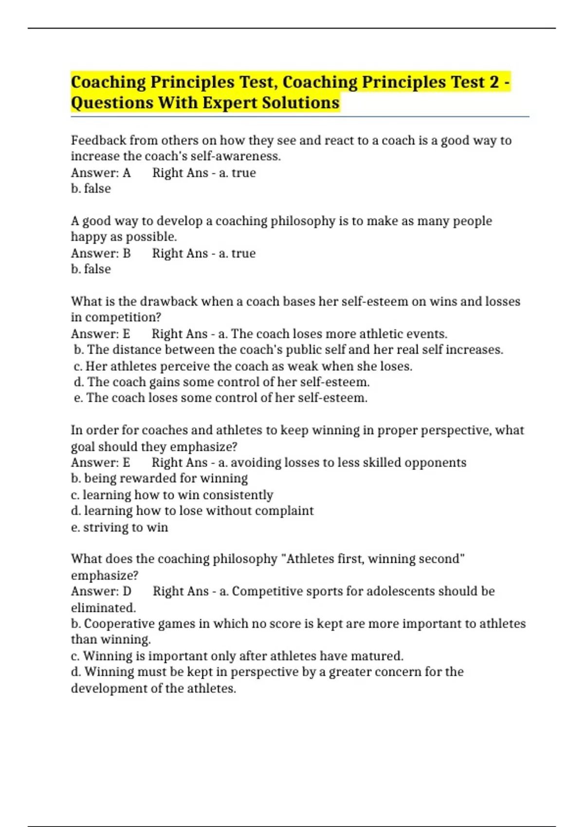 Coaching Principles Test, Coaching Principles Test 2 - Questions With ...