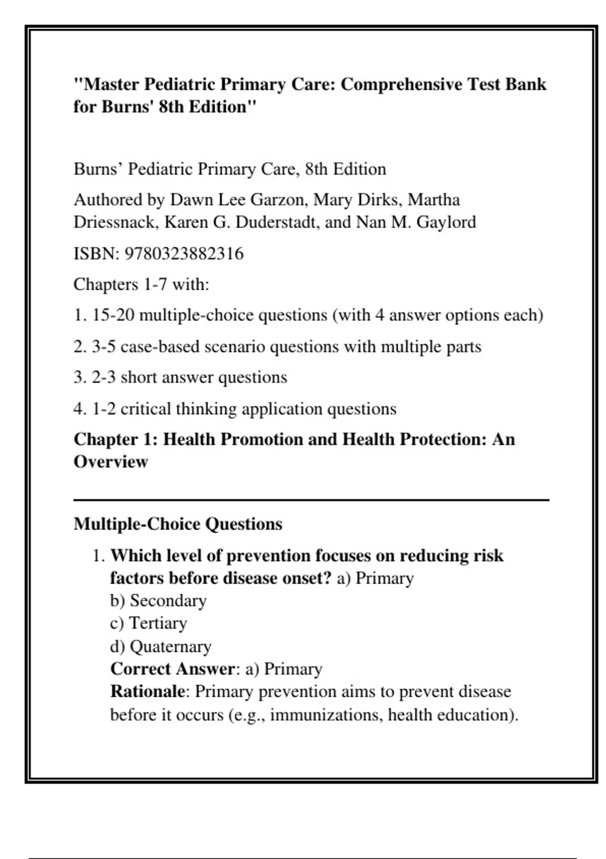 "Master Pediatric Primary Care: Comprehensive Test Bank for Burns' 8th ...