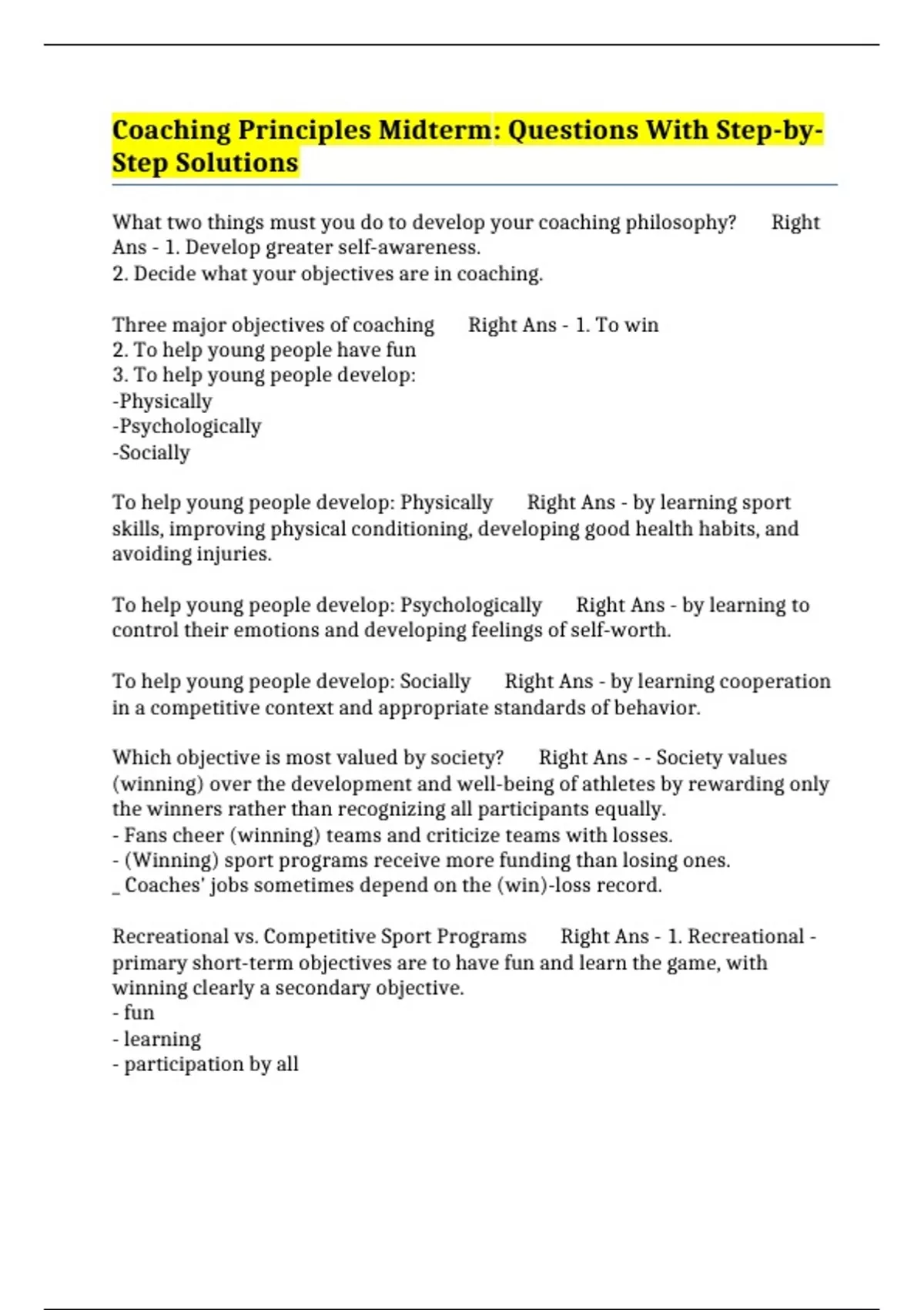 Coaching Principles Midterm: Questions With Step-by-Step Solutions ...