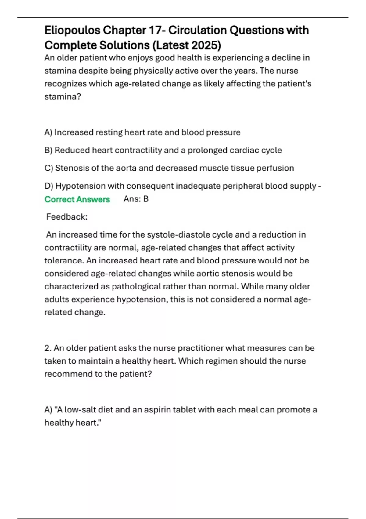 Eliopoulos Chapter 17- Circulation Questions with Complete Solutions ...
