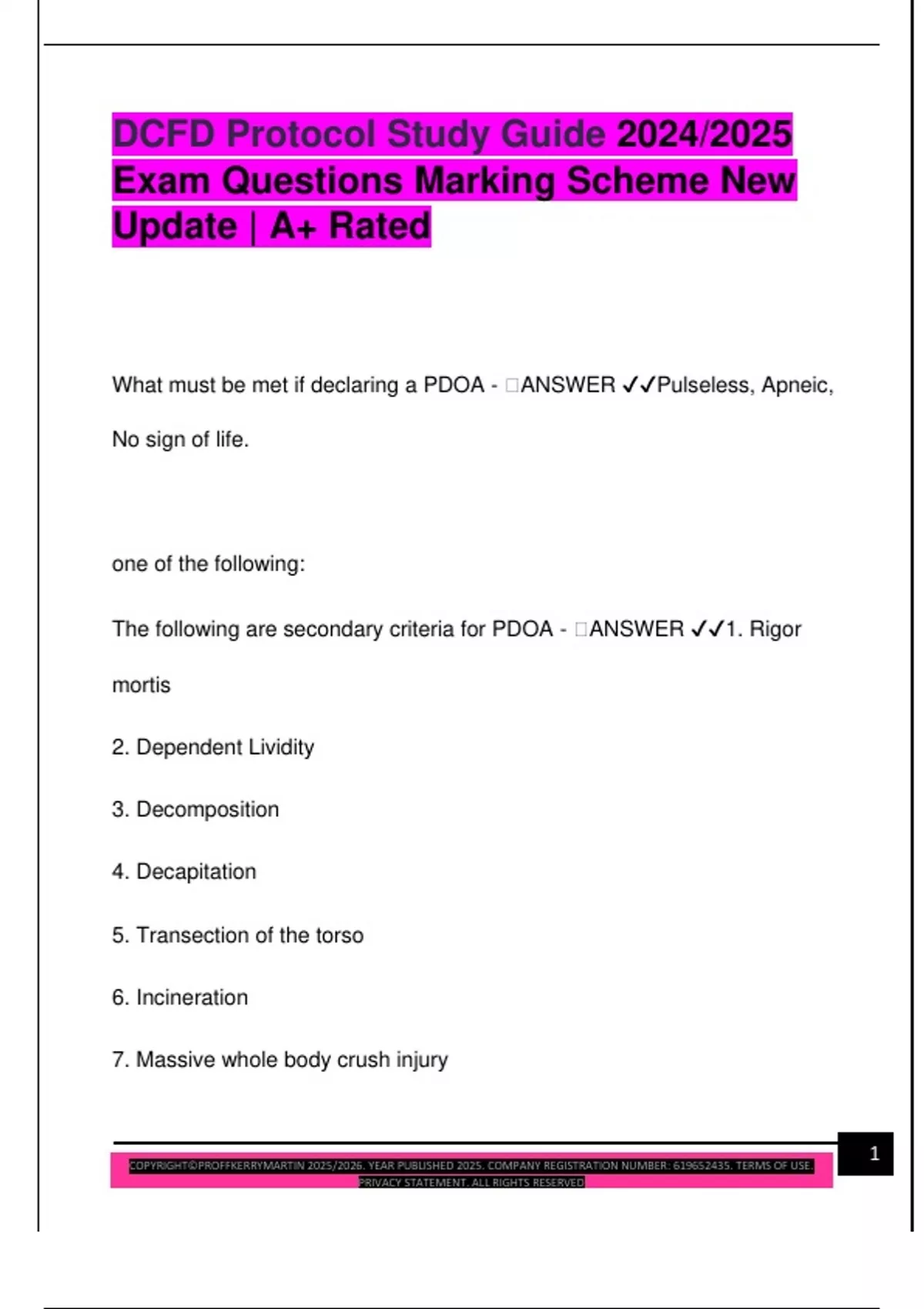 DCFD Protocol Study Guide 2024/2025 Exam Questions Marking Scheme New ...