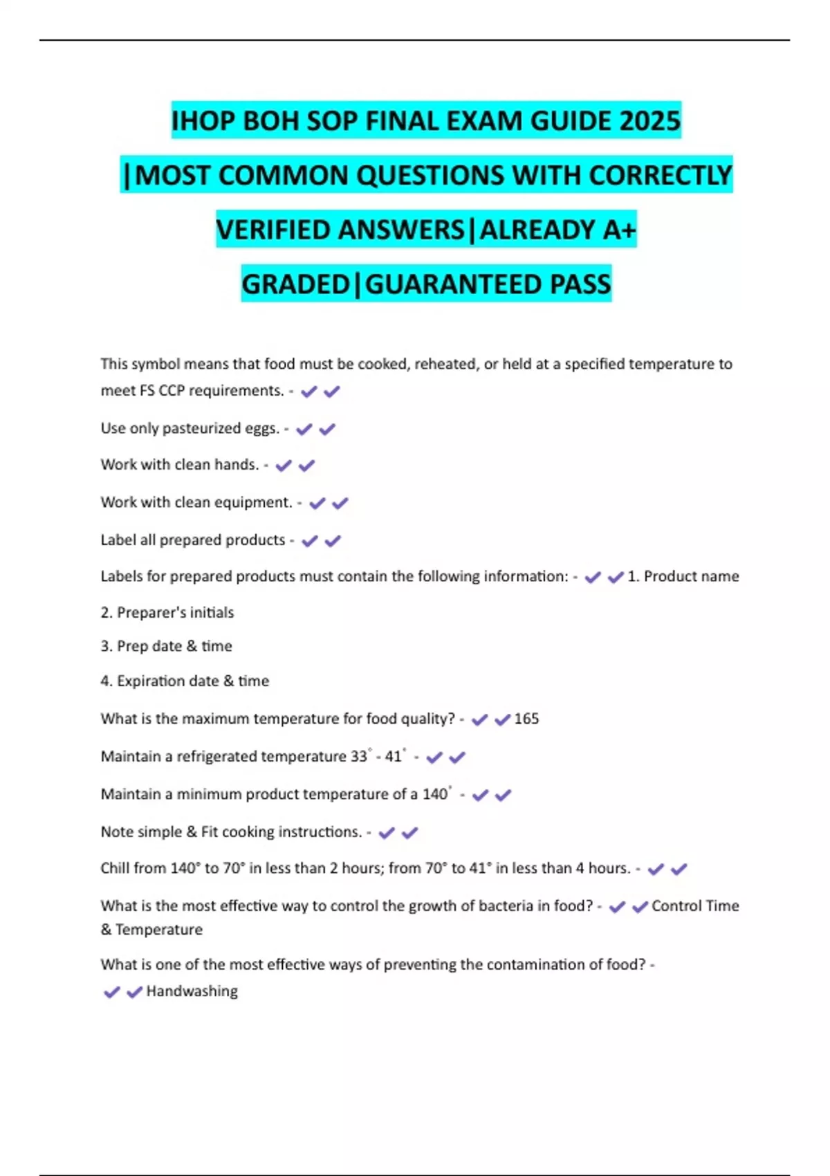 IHOP BOH SOP FINAL EXAM GUIDE 2025 |MOST COMMON QUESTIONS WITH ...