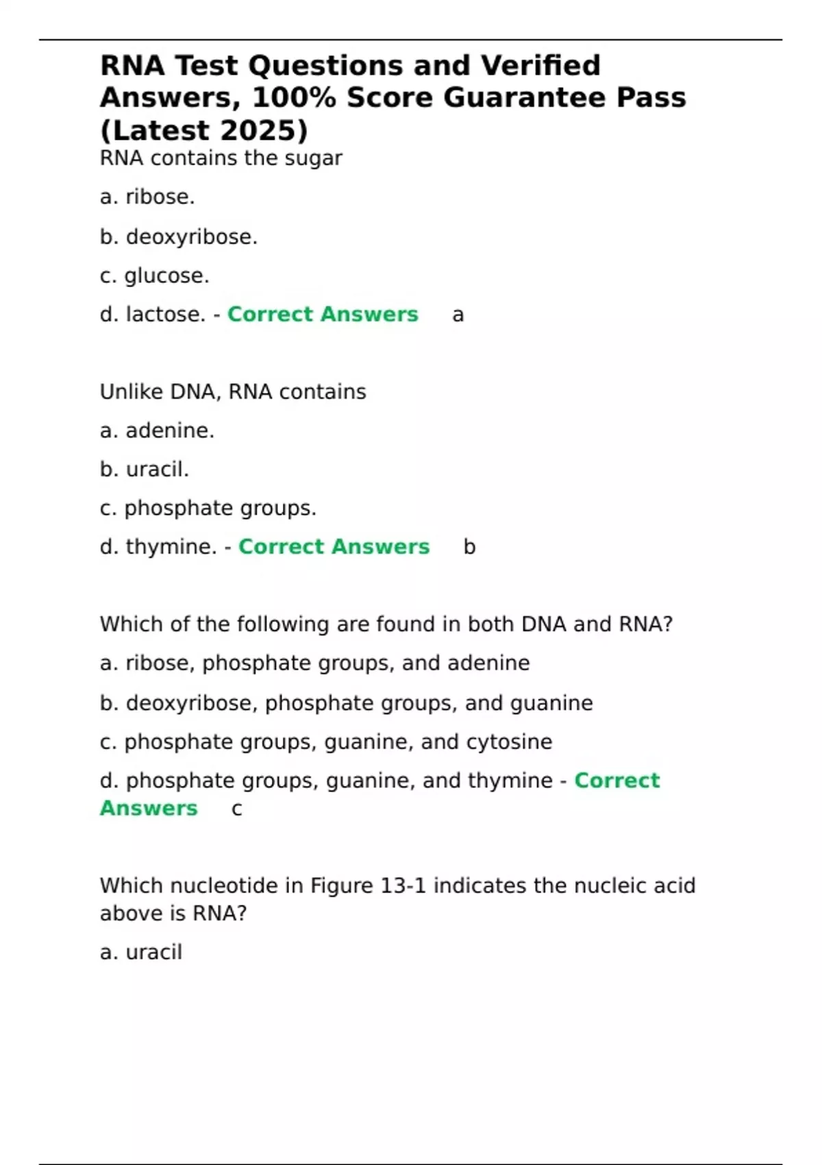 RNA Test Questions and Verified Answers, 100- Score Guarantee Pass ...