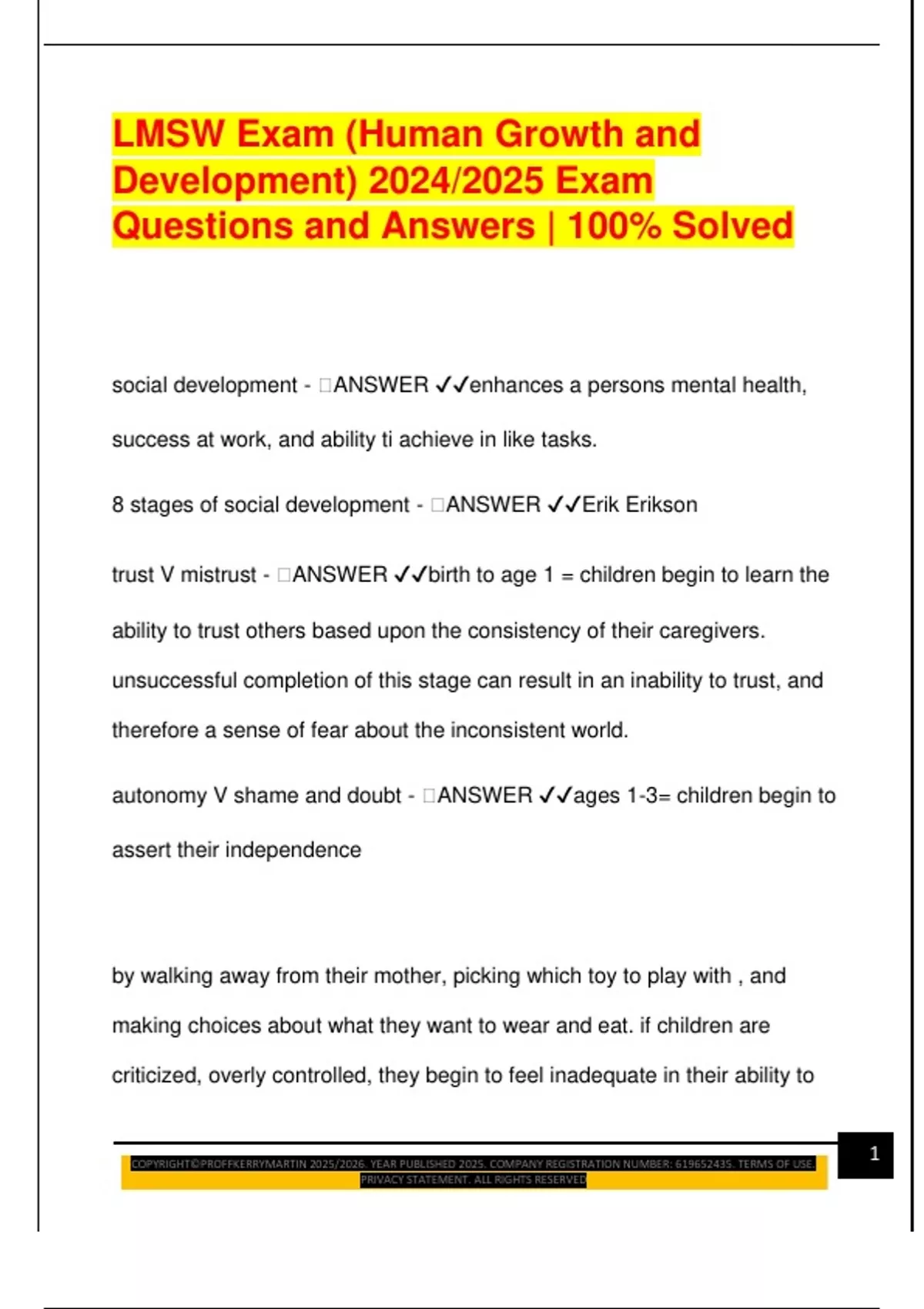 LMSW Exam (Human Growth and Development) 2024/2025 Exam Questions and ...