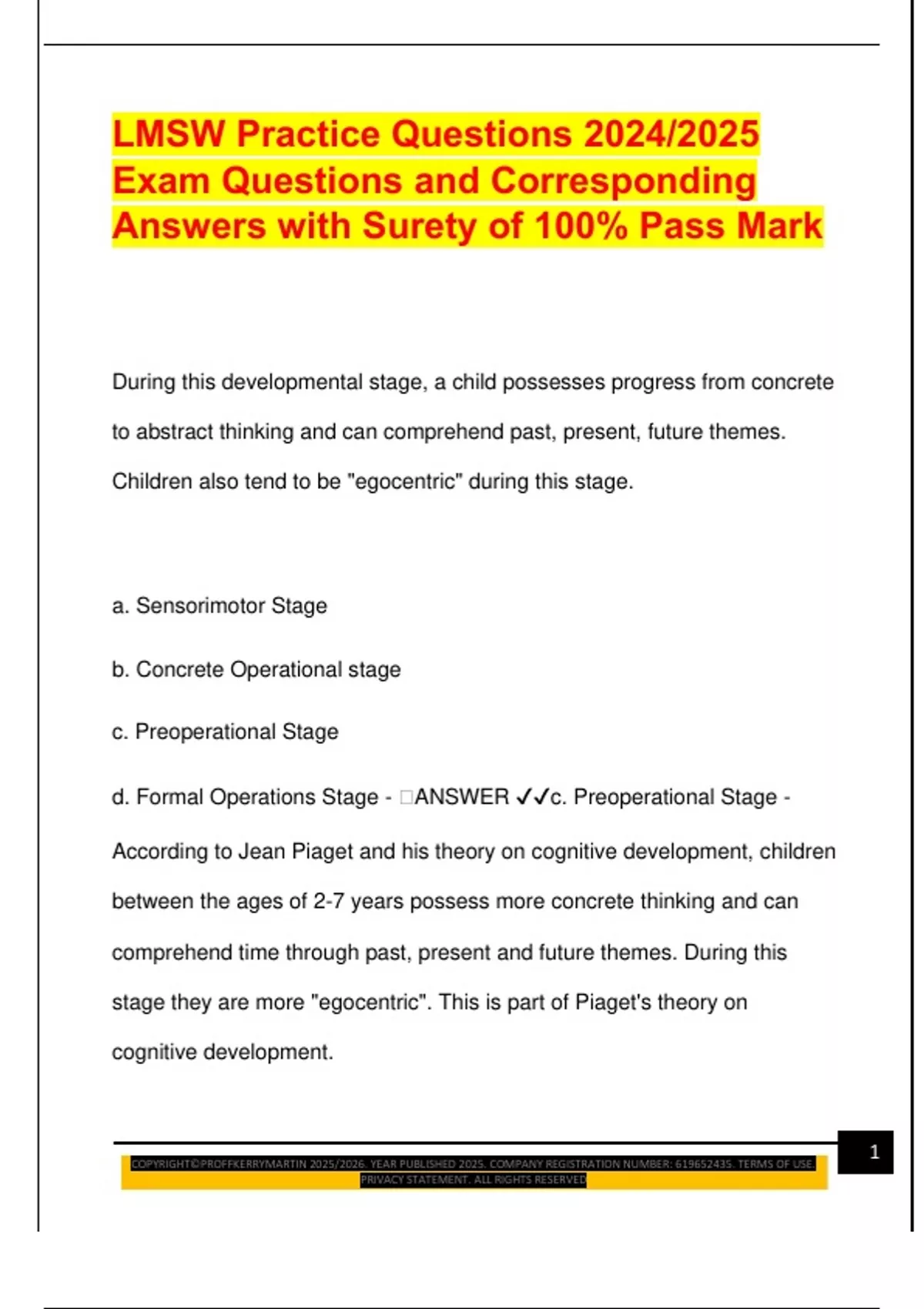 LMSW Practice Questions 2024/2025 Exam Questions and Corresponding ...