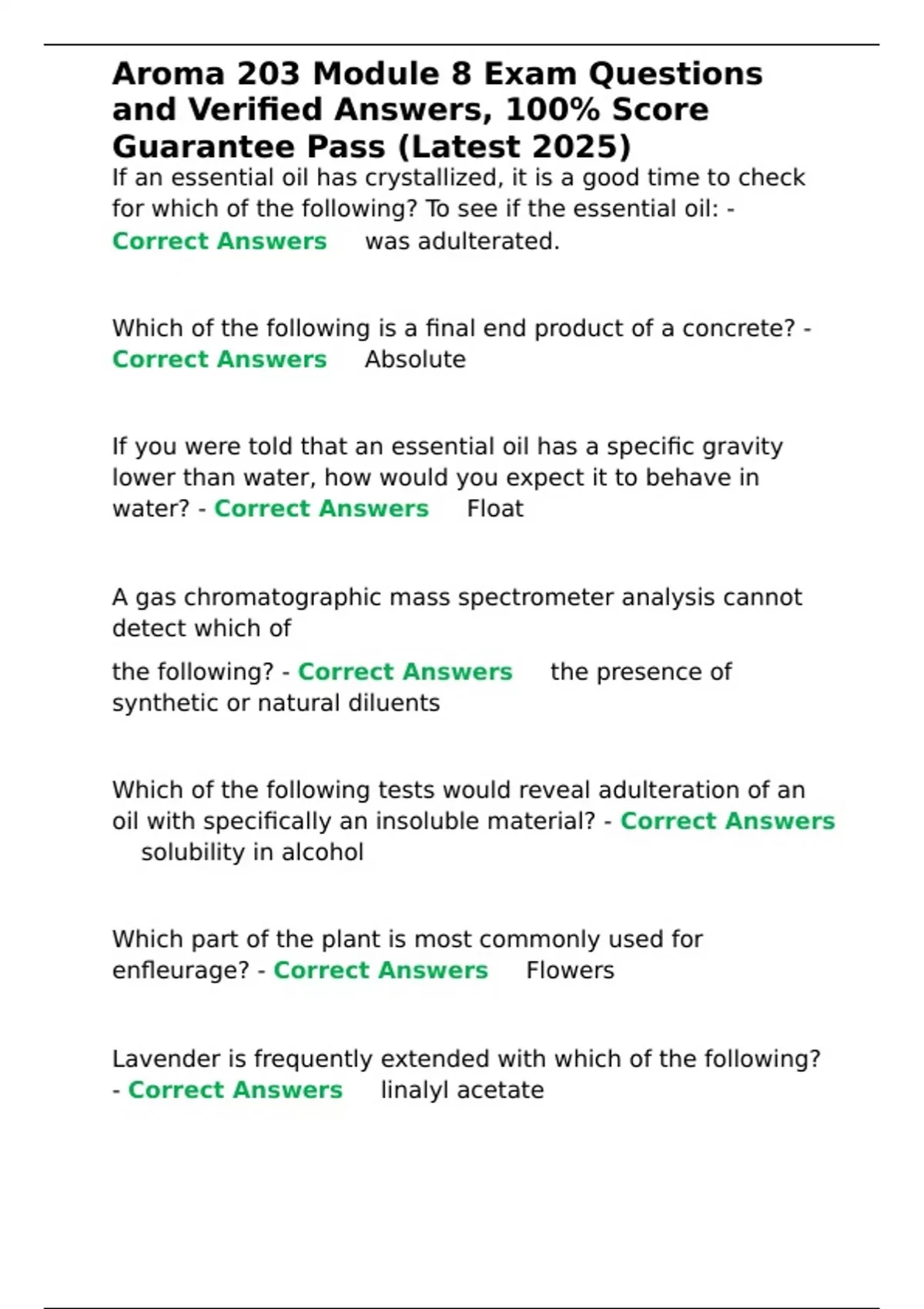Aroma 203 Module 8 Exam Questions and Verified Answers, 100- Score ...