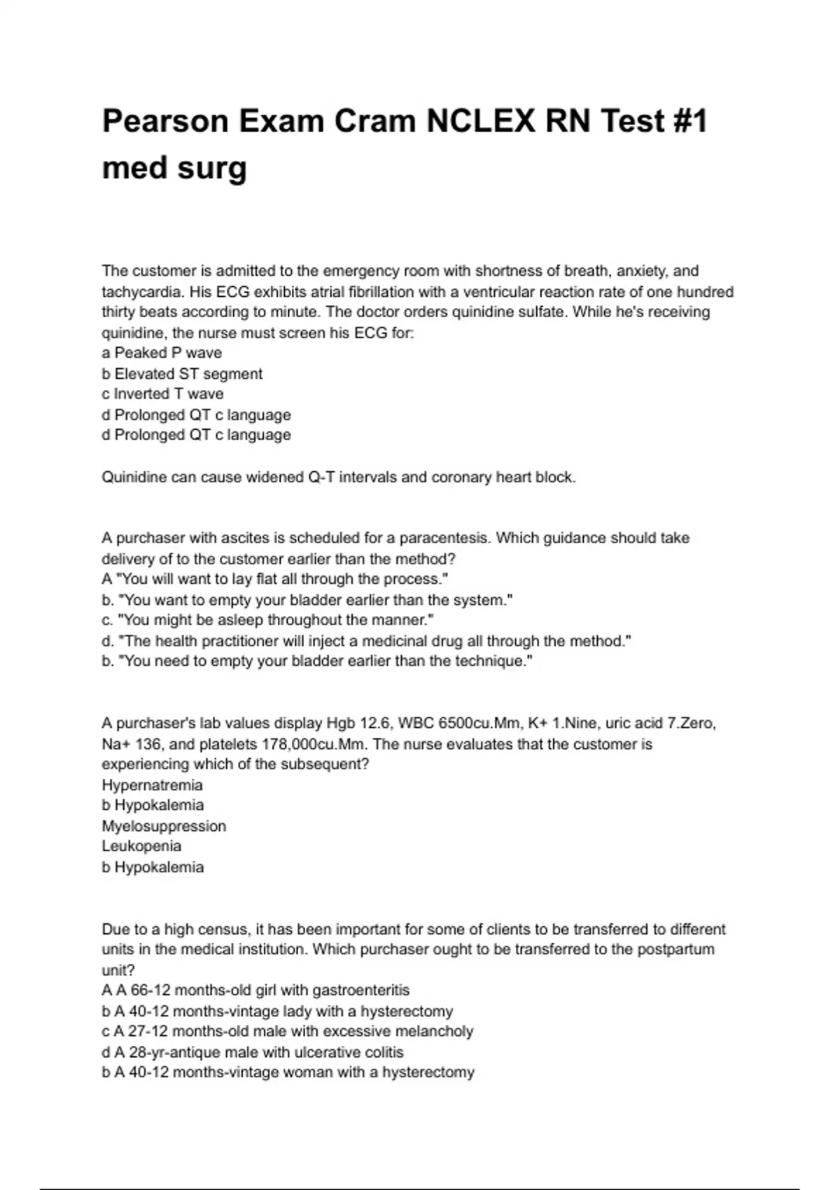 Pearson Exam Cram NCLEX RN Test #1 med surg QUESTIONS WITH DETAILED ...