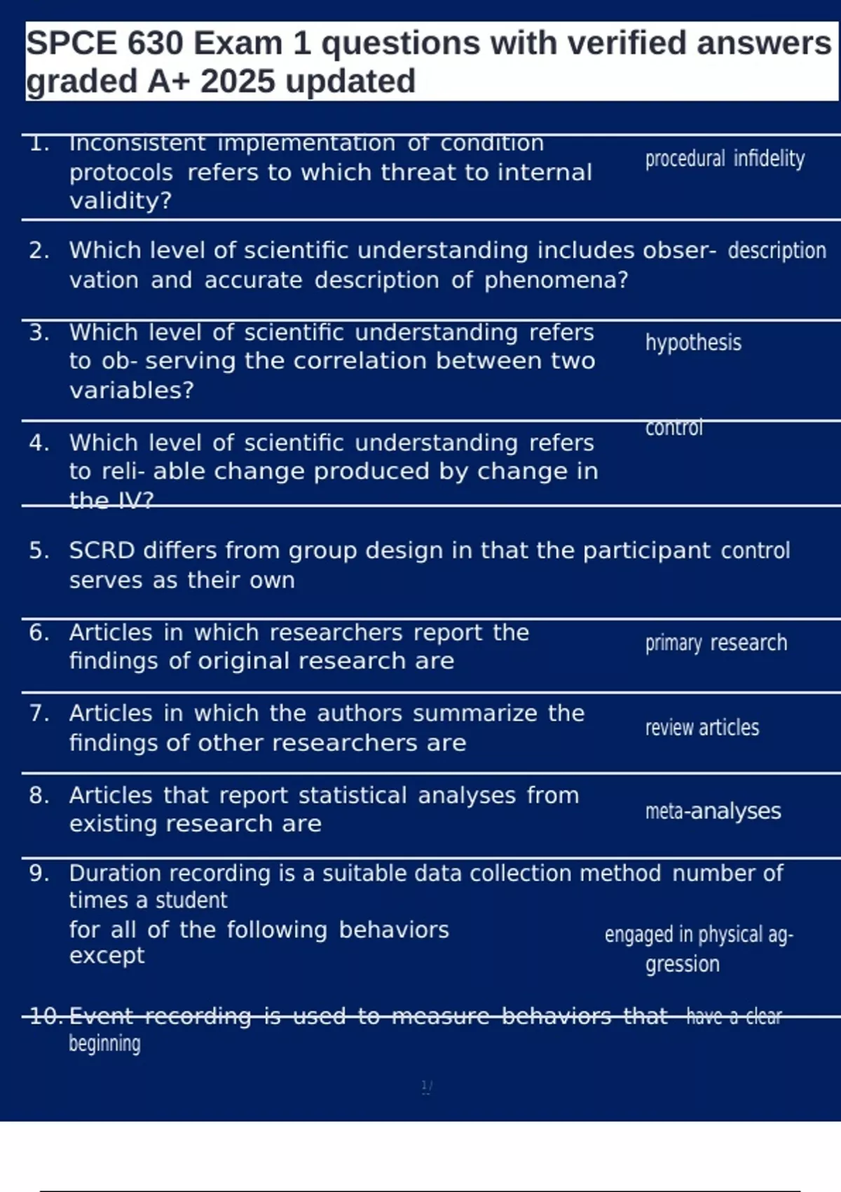 SPCE 630 Exam 1 questions with verified answers graded A+ 2025 updated ...