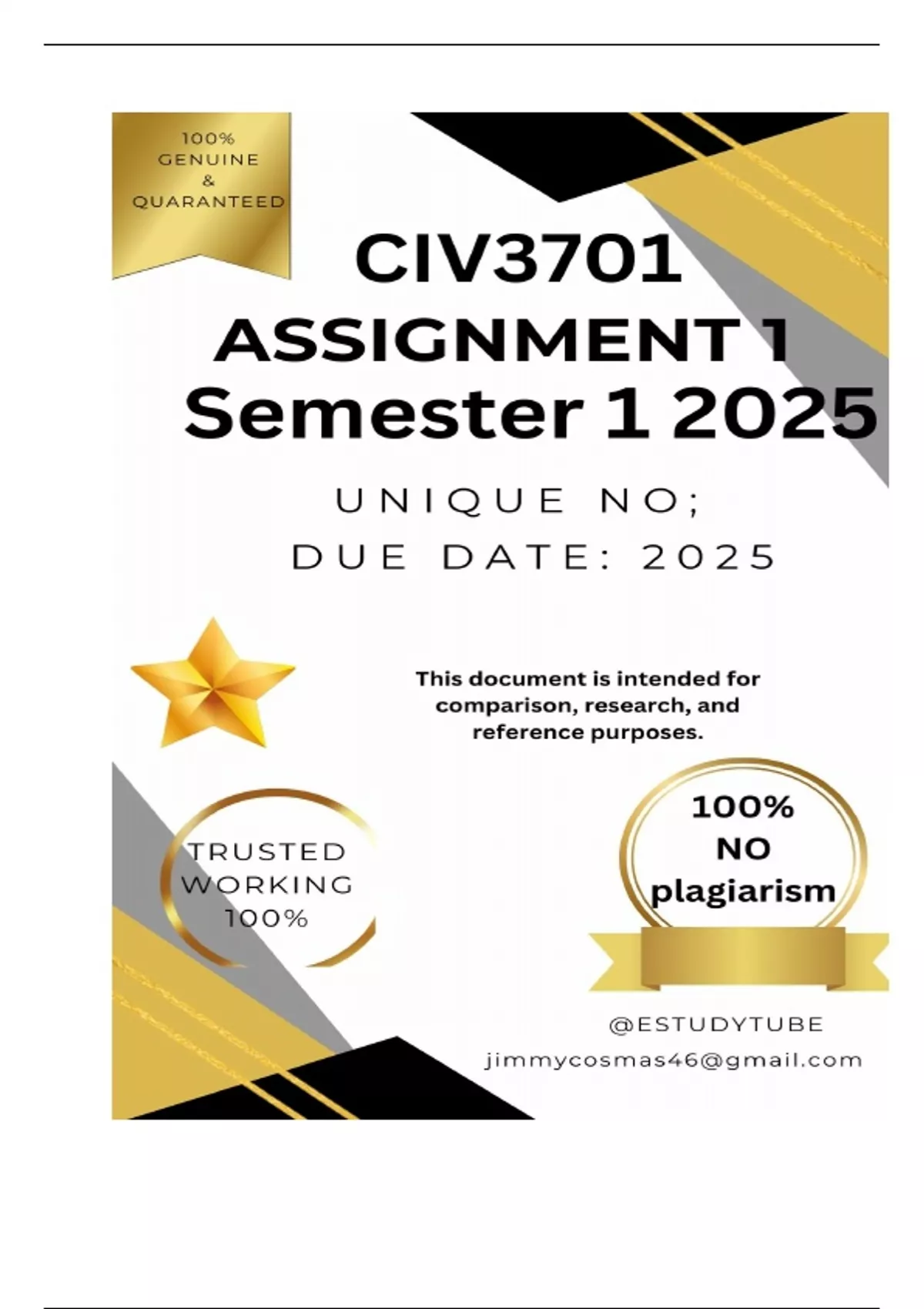 CIV3701 Assignment 1 (COMPLETE ANSWERS) Semester 1 2025 - DUE 2025 - Civil Procedure - Stuvia SA