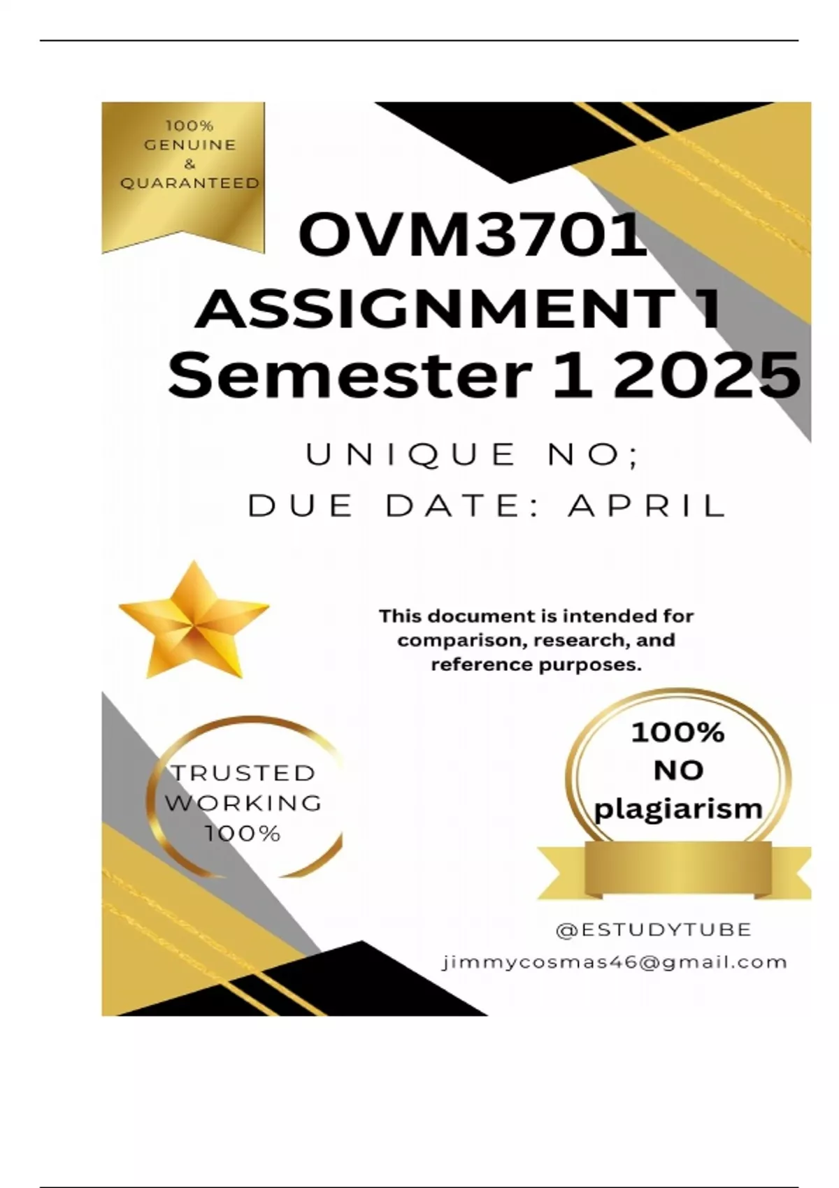 OVM3701 Assignment 1 (COMPLETE ANSWERS) Semester 1 2025 DUE April 2025 ...
