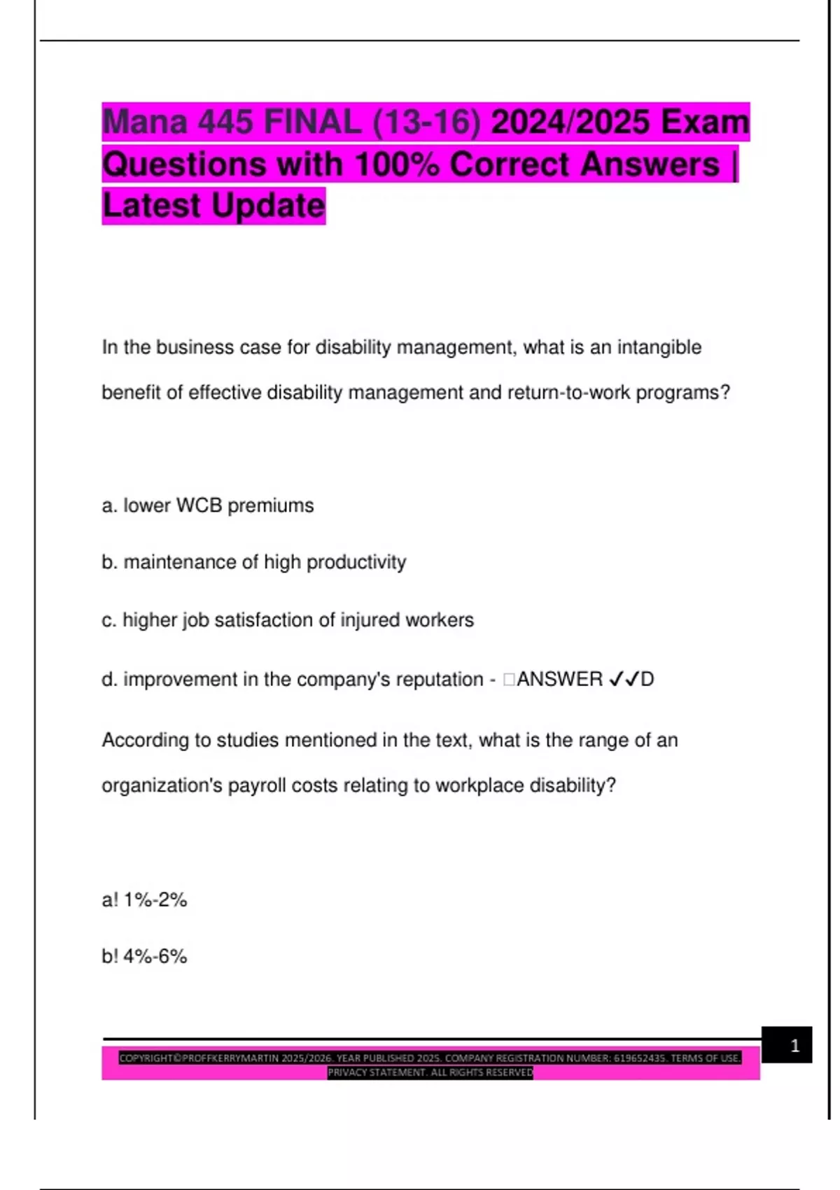 Mana 445 FINAL (13-16) 2024/2025 Exam Questions with 100% Correct ...