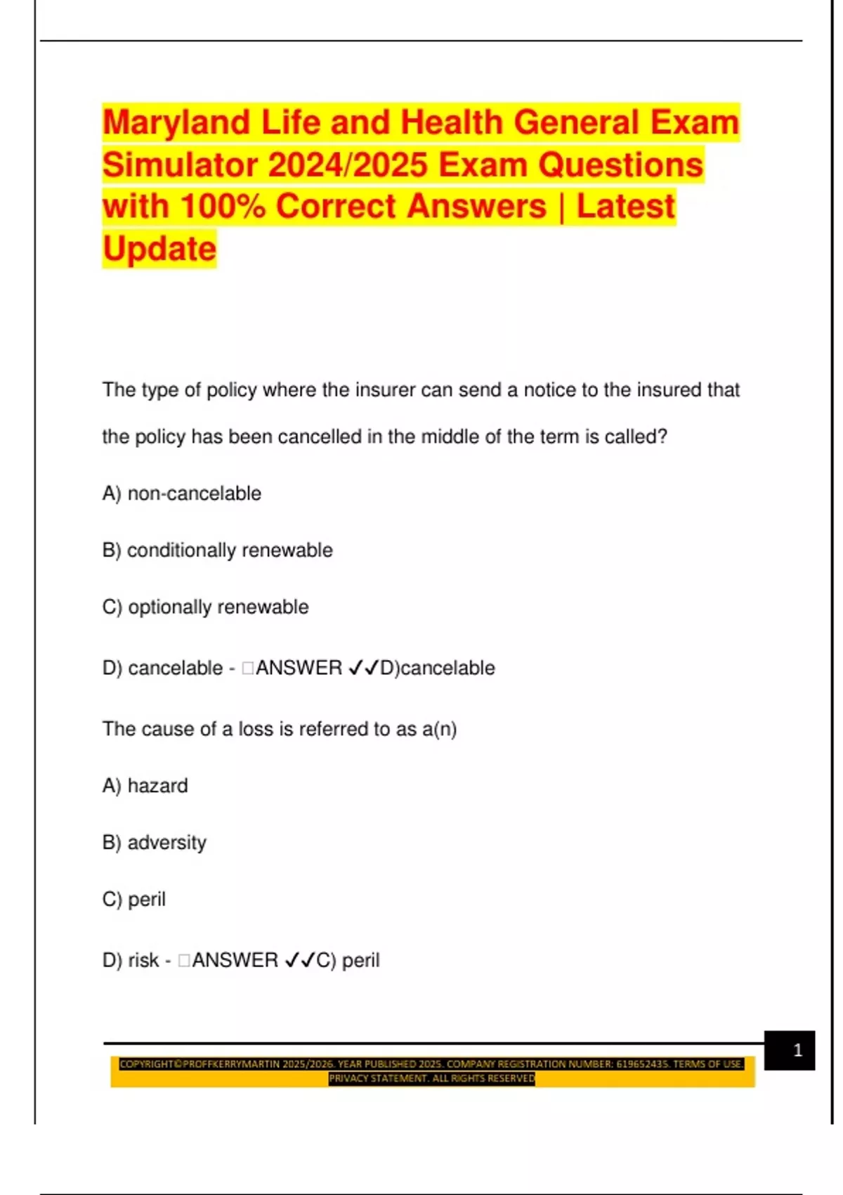 Maryland Life and Health General Exam Simulator 2024/2025 Exam ...