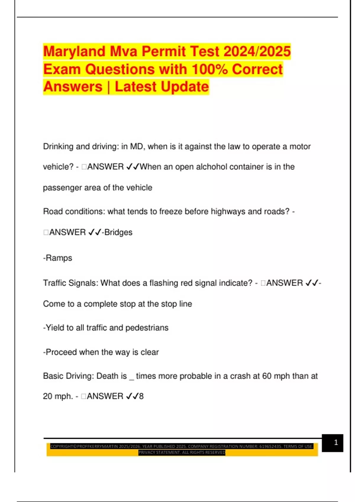 Maryland Mva Permit Test 2024/2025 Exam Questions with 100% Correct ...