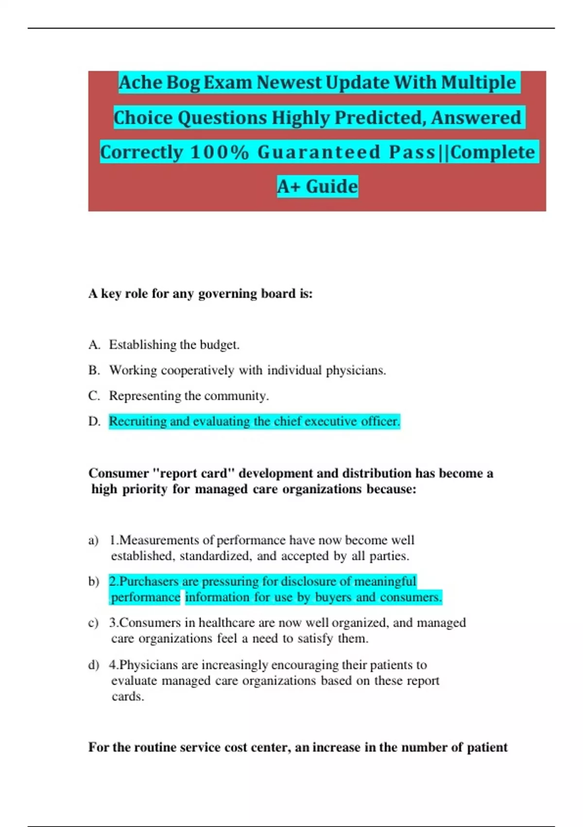 Ache Bog Exam Newest Update With Multiple Choice Questions Highly ...