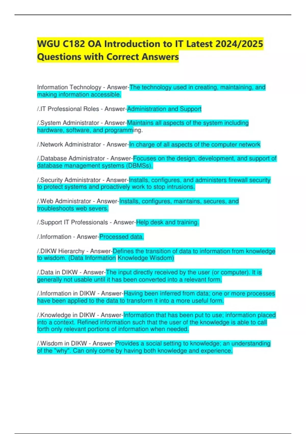 WGU C182 OA Introduction to IT Latest 2024/2025 Questions with Correct ...