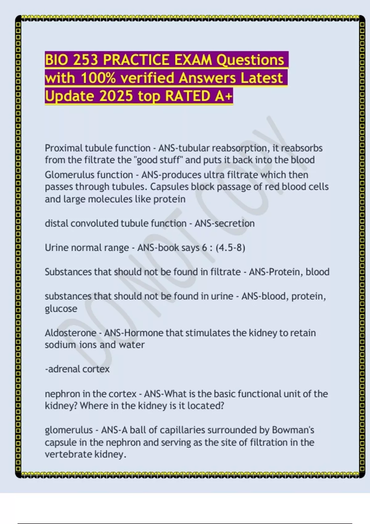 BIO 253 PRACTICE EXAM Questions with 100% verified Answers Latest ...
